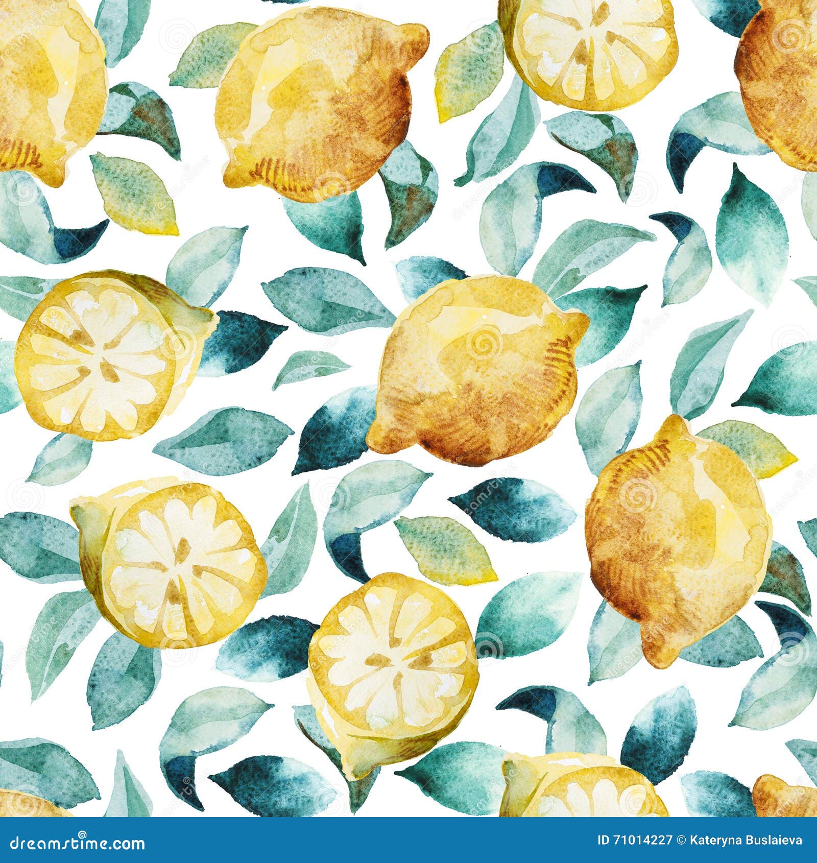Seamless Watercolor Background of Yellow Lemon and Leaves Stock ...