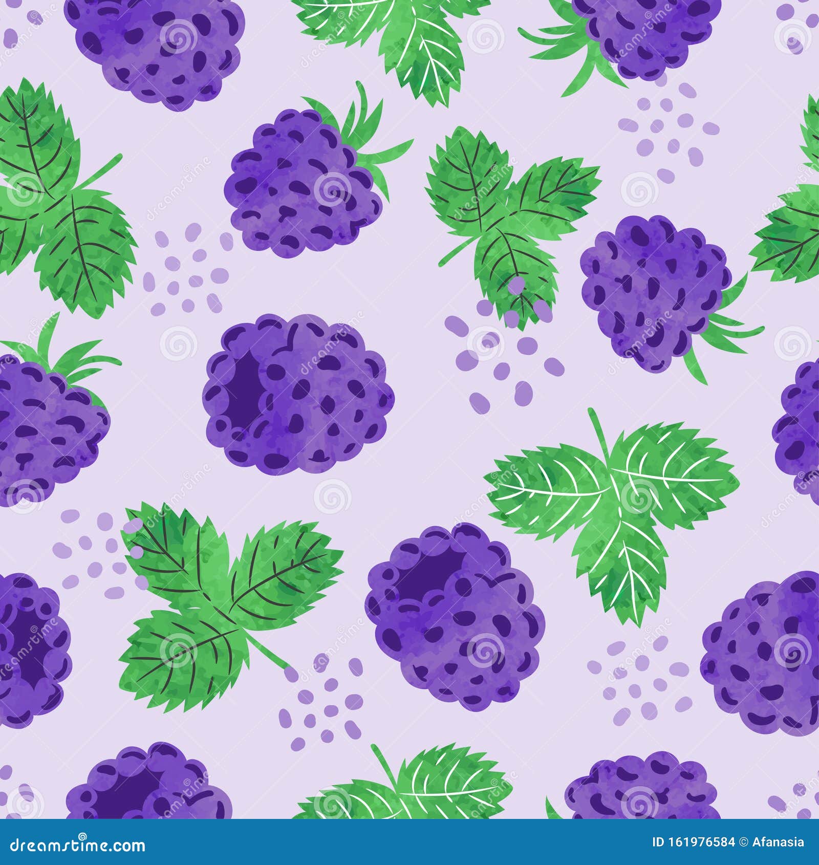 Seamless Watercolor Blackberry Pattern. Stock Vector - Illustration of ...