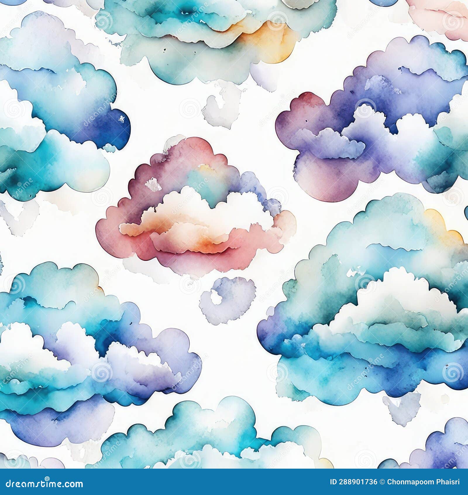 Seamless Watercolor Clouds Pattern. Hand Painted Clouds Background ...