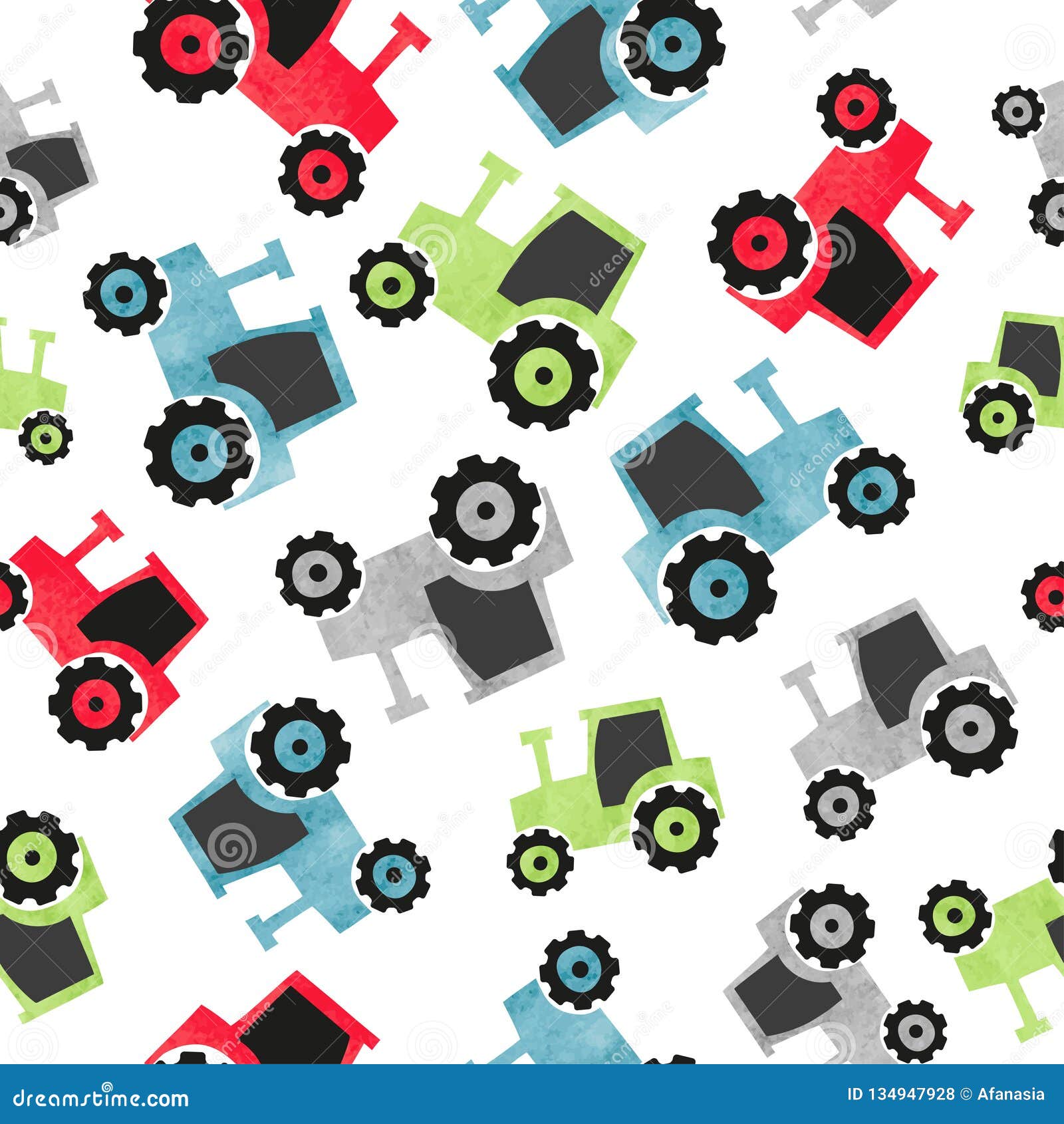 Seamless Watercolor Colorful Tractor Pattern for Kids Stock Vector ...