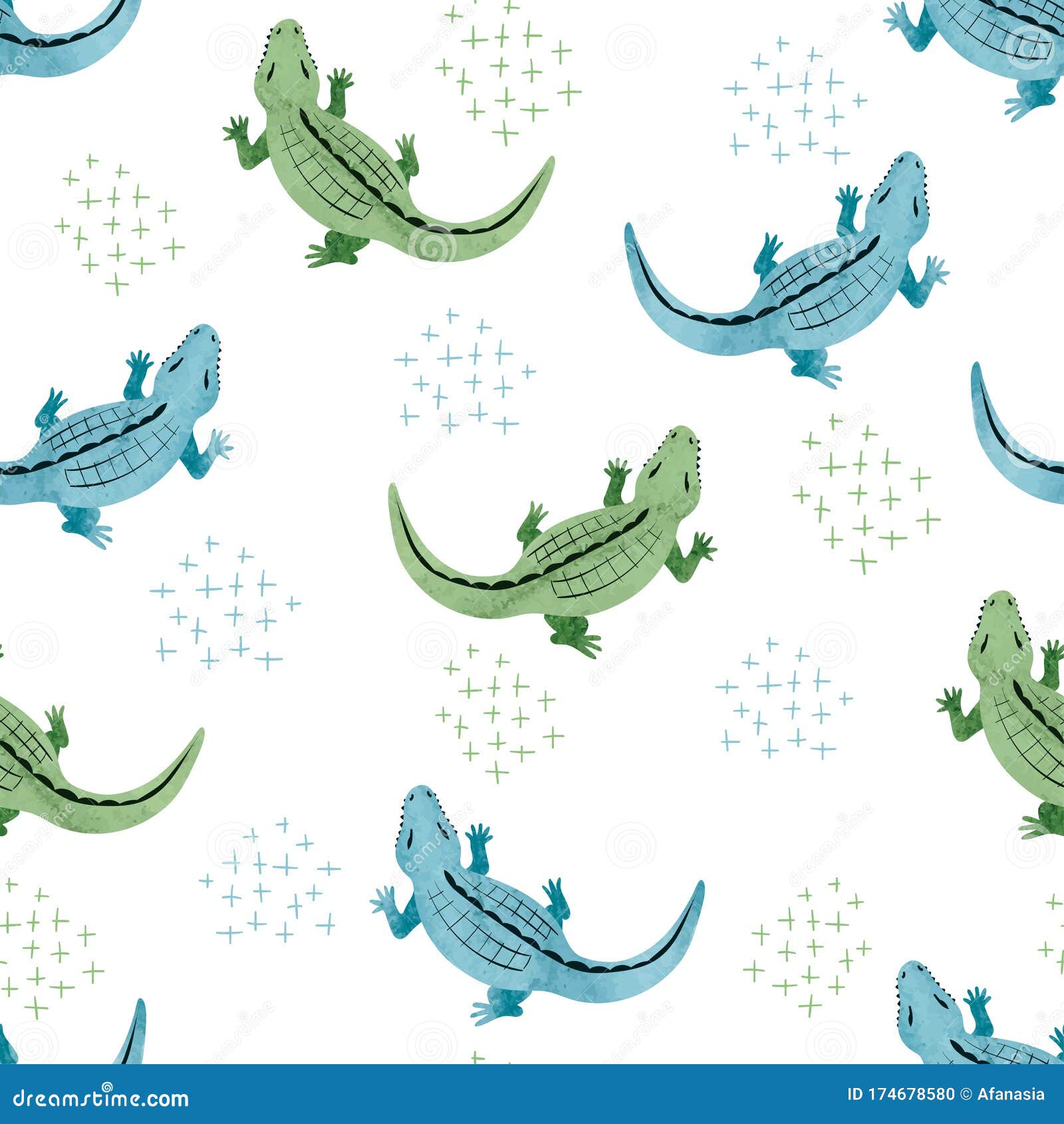 Seamless Watercolor Crocodile Pattern. Stock Vector - Illustration of ...