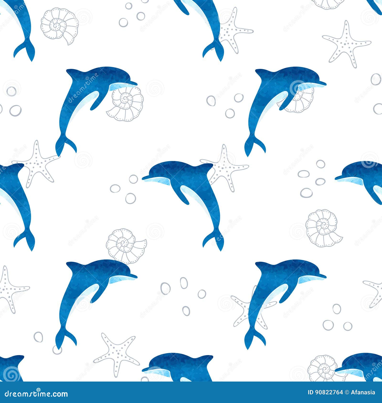 Seamless Watercolor Dolphins Pattern Stock Vector - Illustration of ...