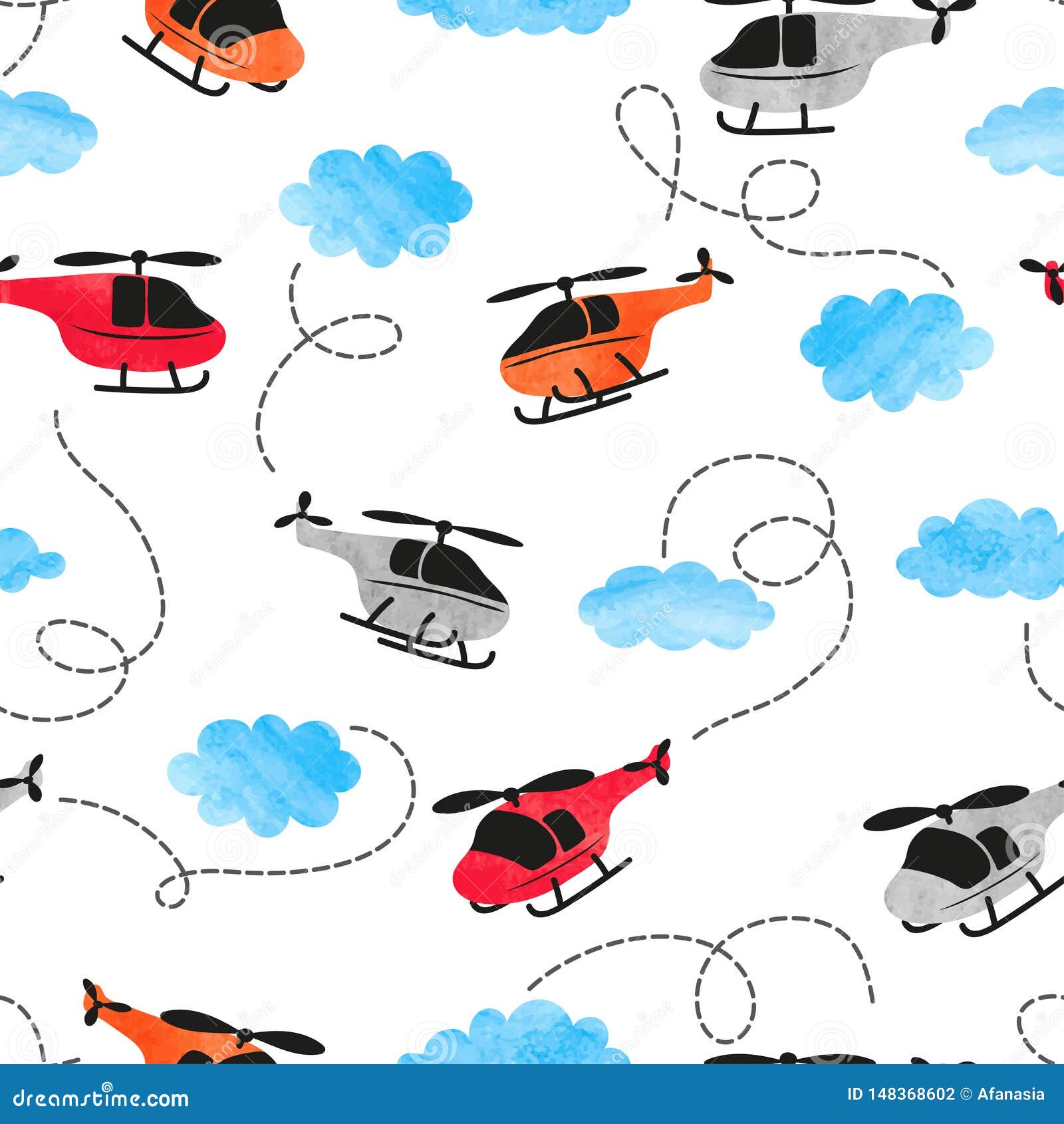Seamless Watercolor Helicopter Pattern for Kids Design Stock Vector ...