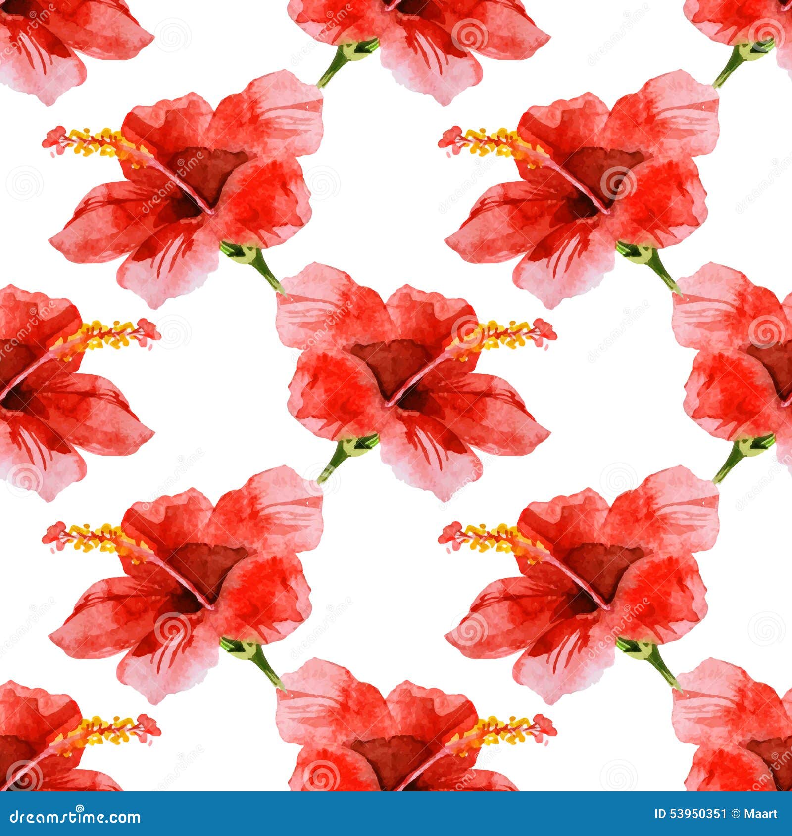 Seamless Watercolor Hibiscus Pattern Stock Vector - Illustration of ...