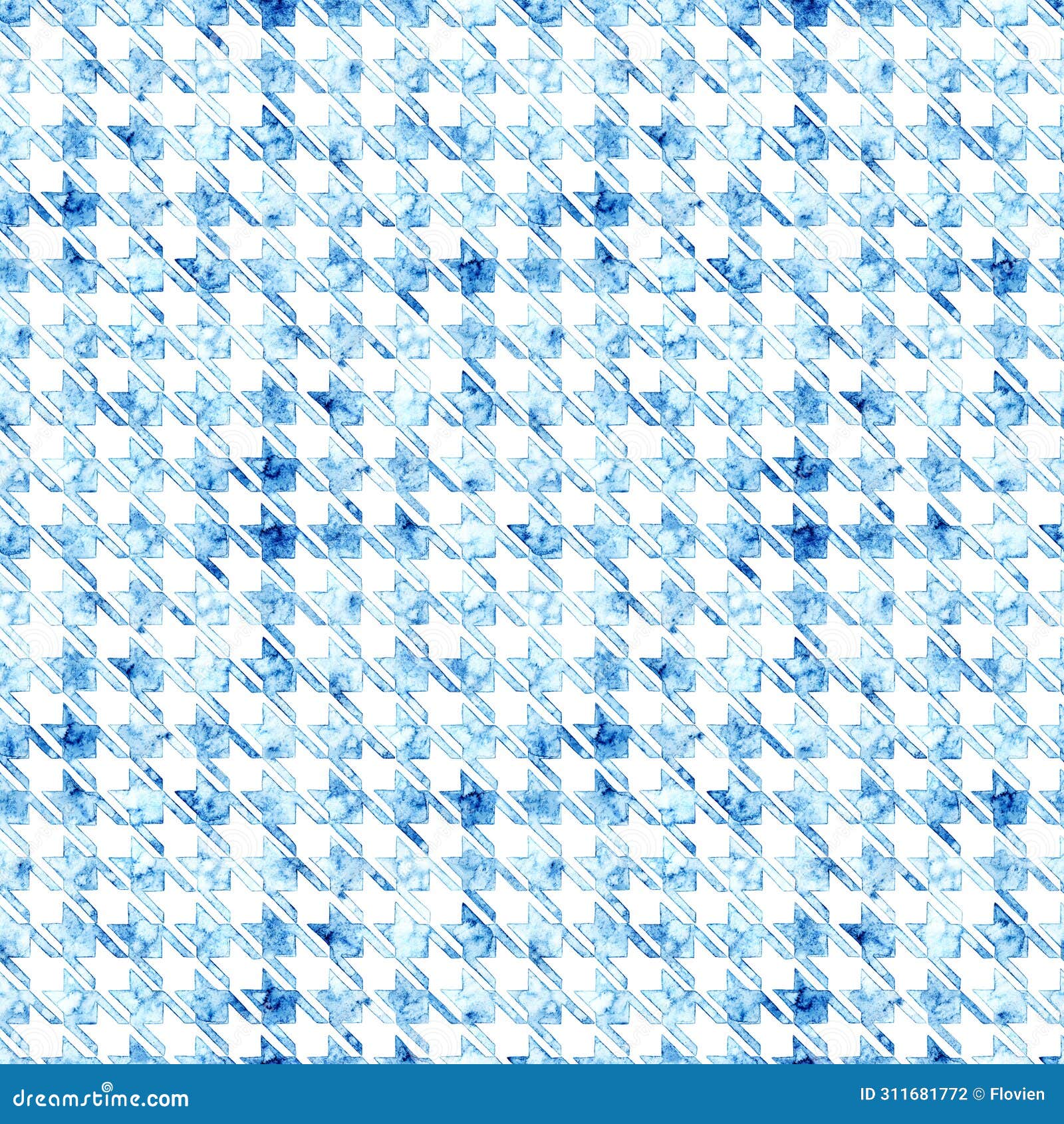Seamless Watercolor Houndstooth Pattern. Blue and White Geometric Abstract Pattern. Paper ...