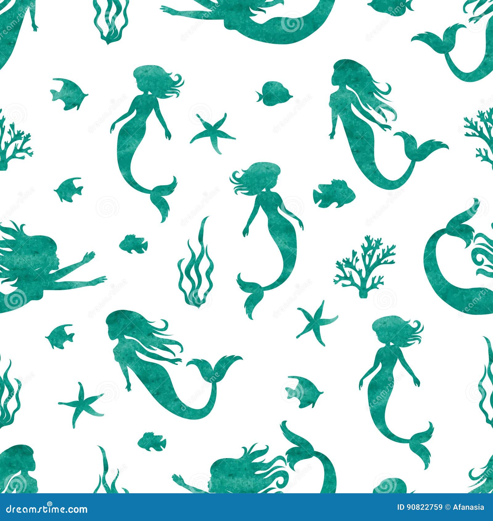 Seamless Watercolor Mermaid Pattern. Stock Vector - Illustration of ...