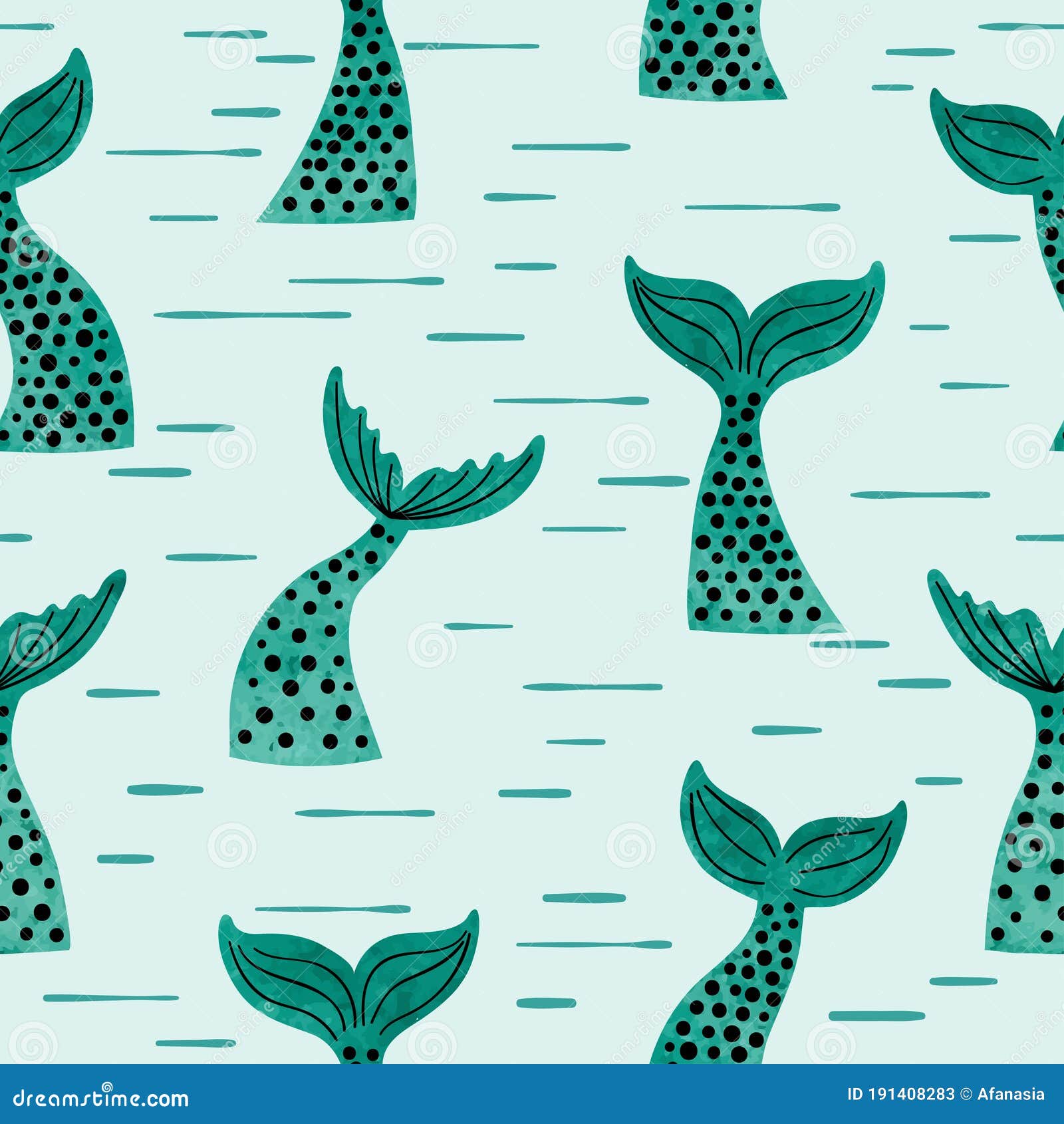 Seamless Watercolor Mermaid Tails Pattern. Stock Vector - Illustration ...