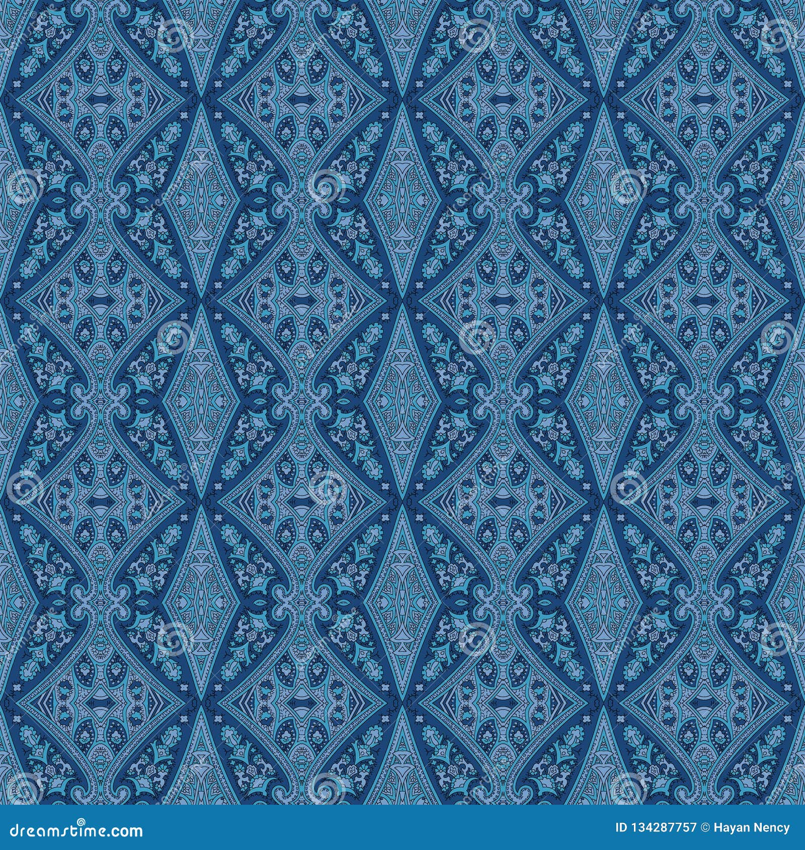 Seamless Blue Paisley Pattern Stock Illustration - Illustration of ...