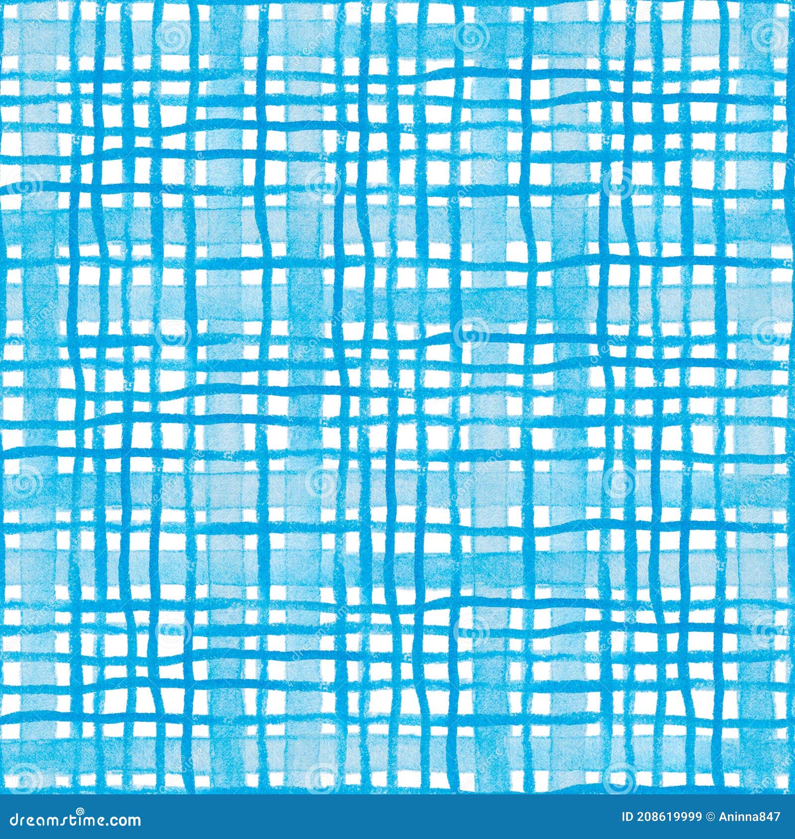 Seamless Watercolor Pattern in Blue Check Stock Illustration ...