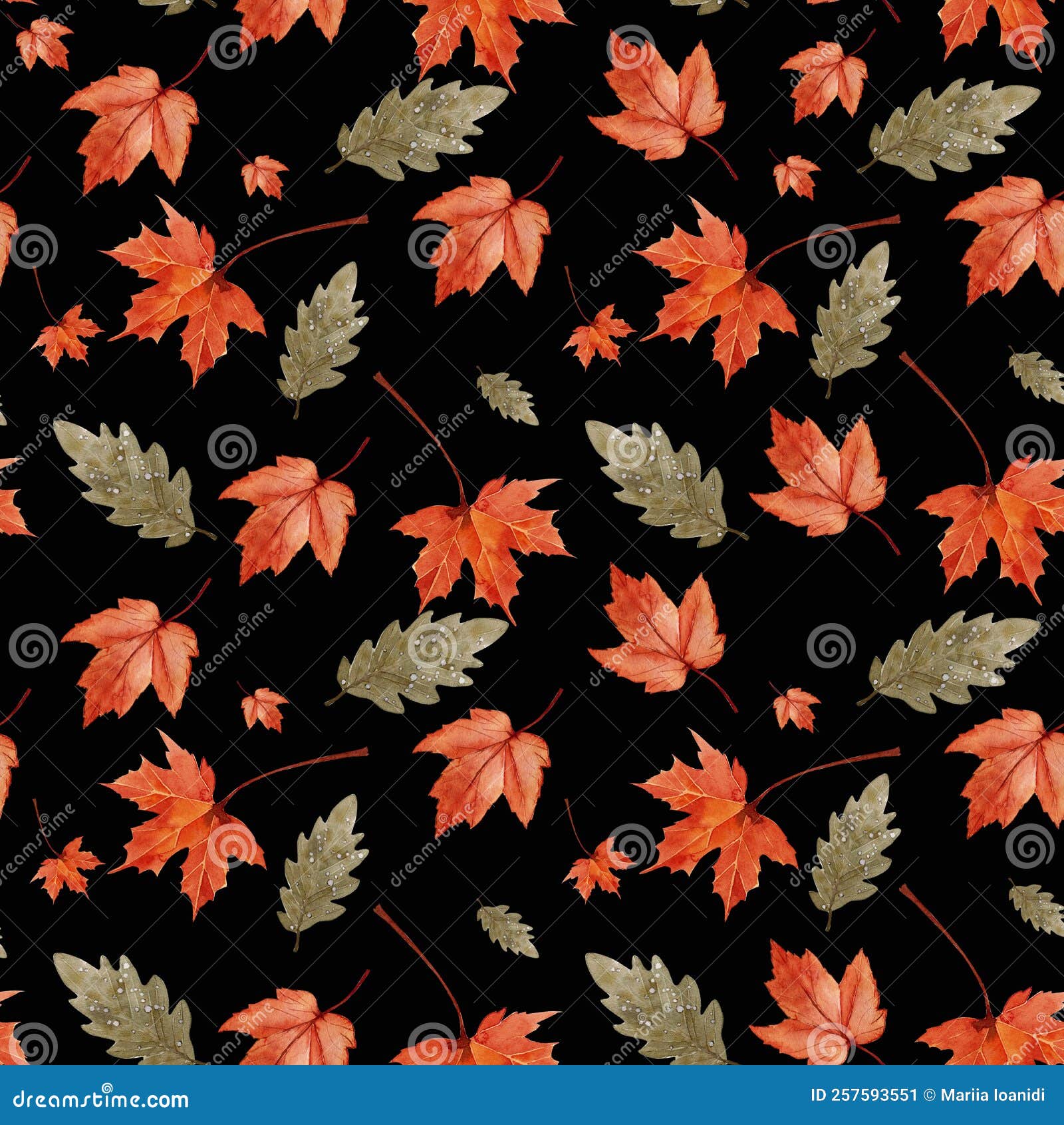 Seamless Watercolor Pattern with Fall Leaf Elements. Autumn Season ...