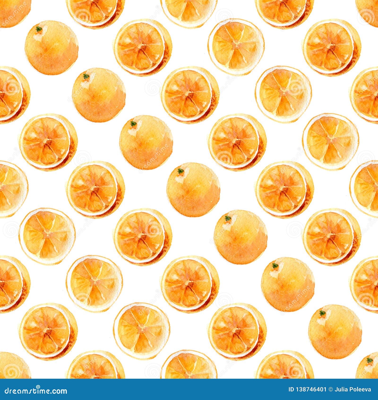 Seamless Watercolor Pattern of Oranges on White Stock Illustration ...