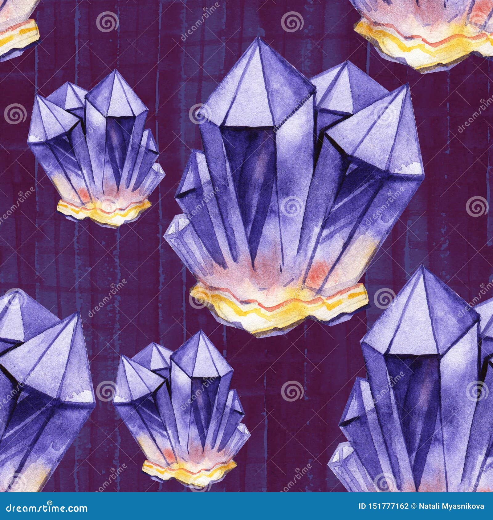 Purple Crystals Set - Watercolor Illustration Isolated On White ...