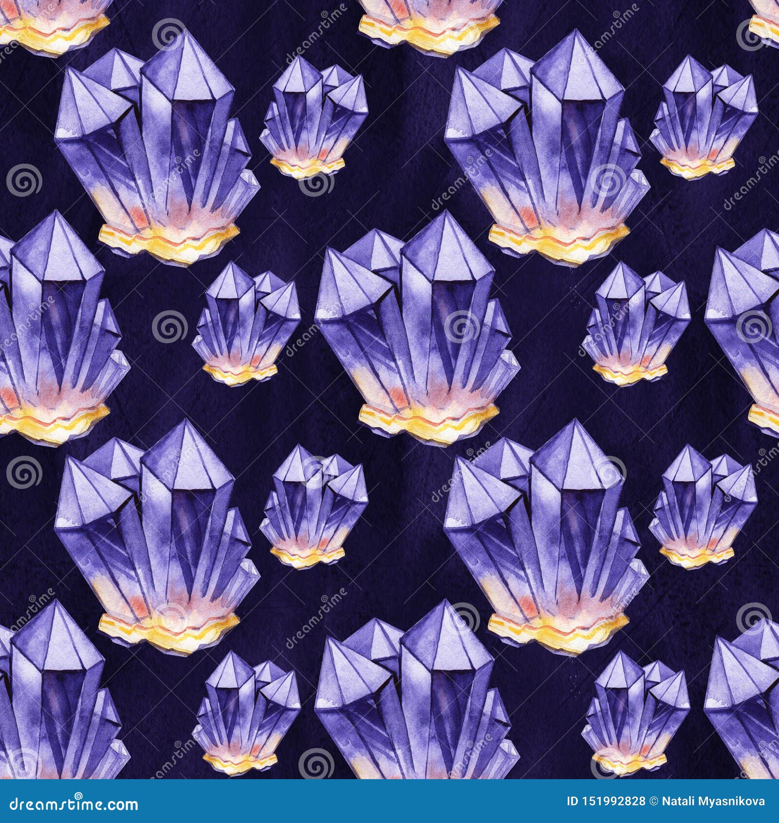 Seamless Watercolor Pattern. Purple Crystals. Hand Drawn. Stock ...