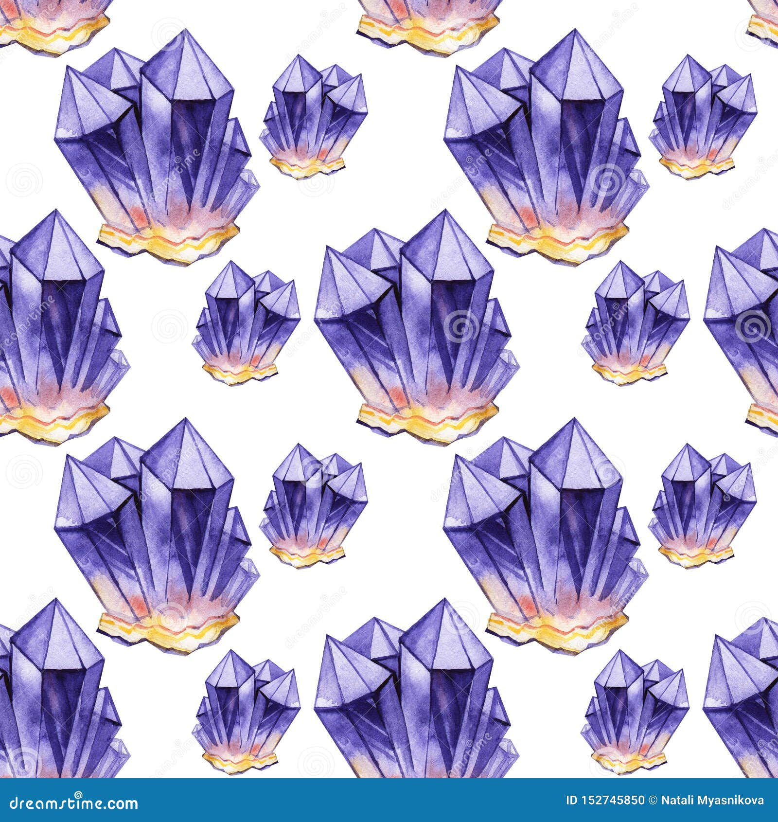 Seamless Watercolor Pattern. Purple Crystals. Hand Drawn. Stock ...