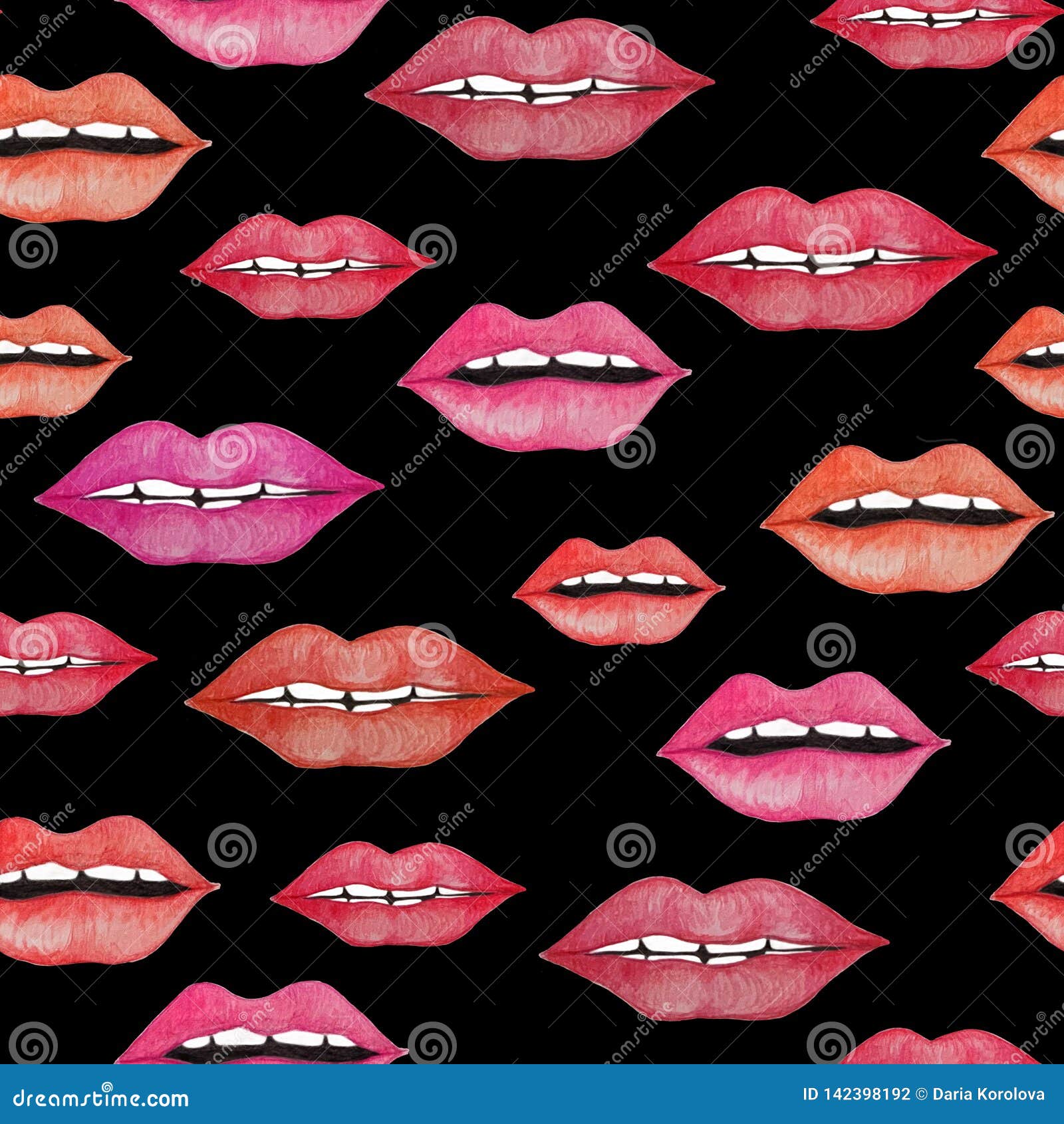 Seamless Pattern with a Red and Pink Lips. Hand Painted Stock ...