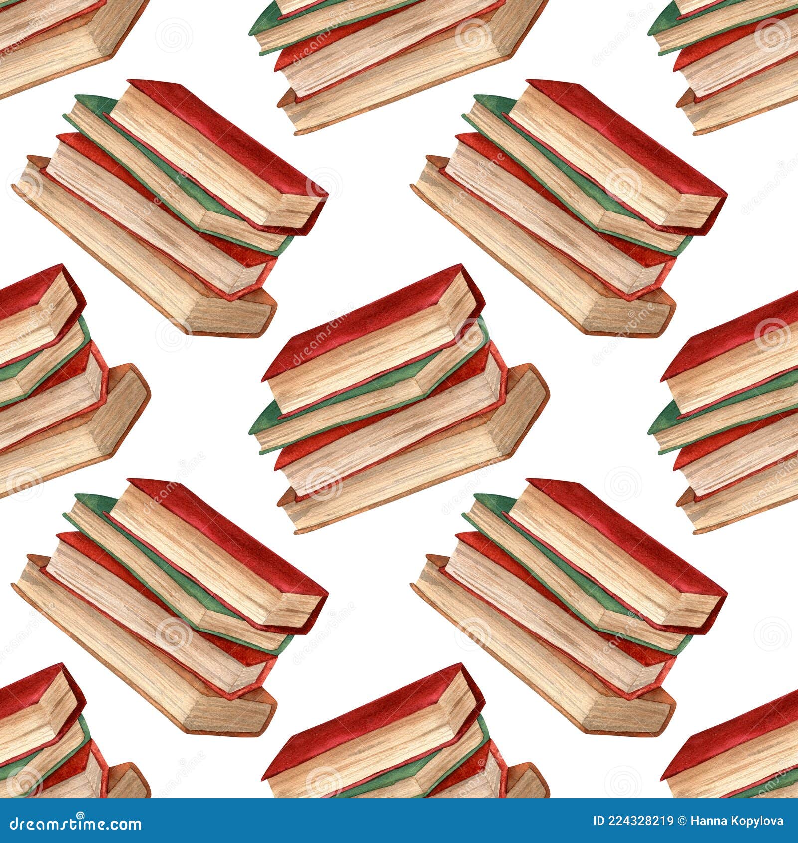 Seamless Watercolor Pattern with Stack of Books Hand Drawn Book ...