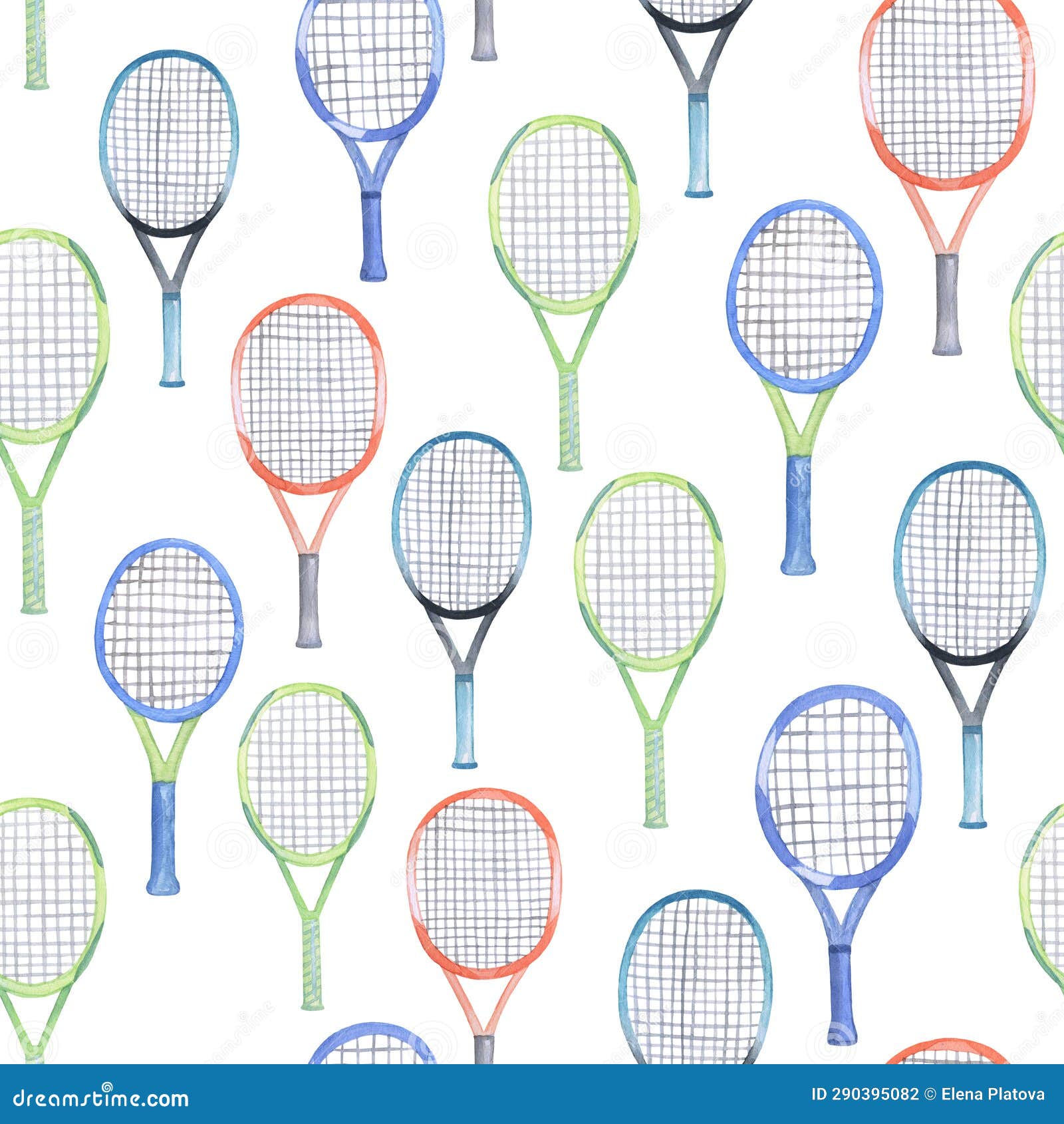 Seamless Watercolor Pattern with Tennis Rackets Stock Photo - Image of ...