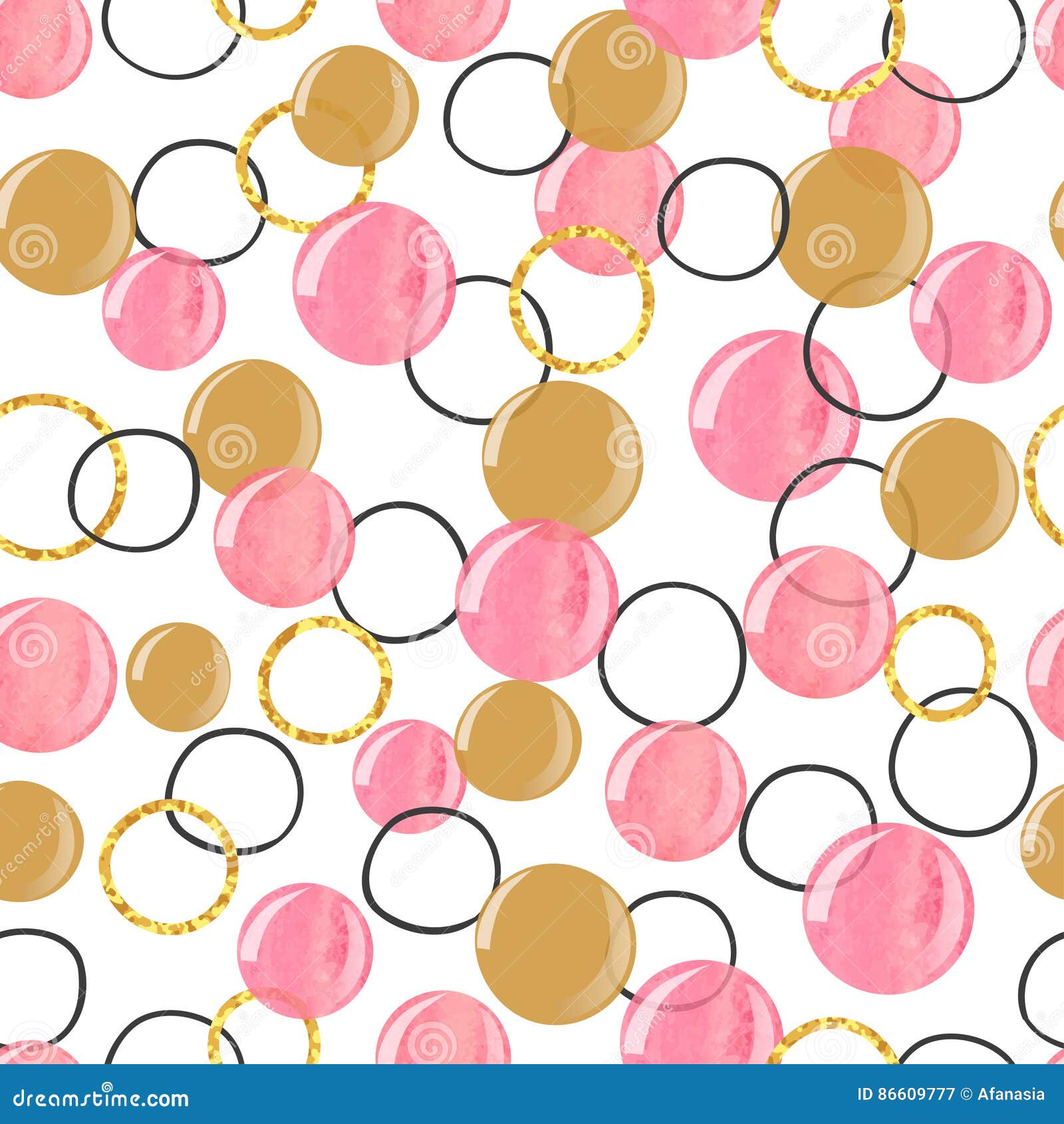 Seamless Watercolor Pink and Golden Bubbles Pattern Stock Vector ...