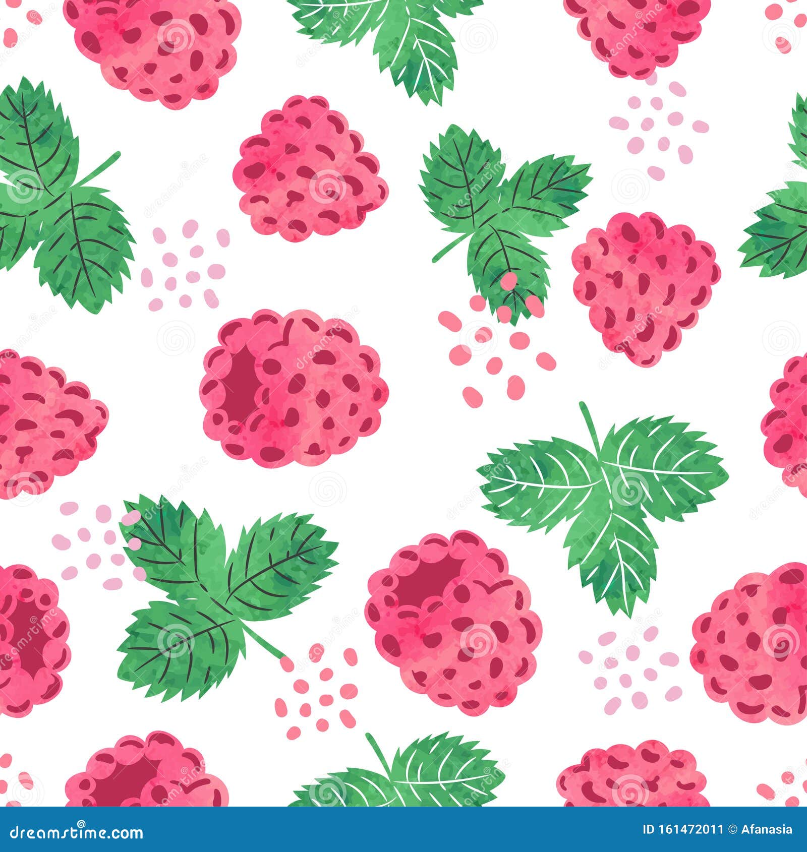 Seamless Watercolor Raspberry Pattern. Vector Illustration with Berries ...