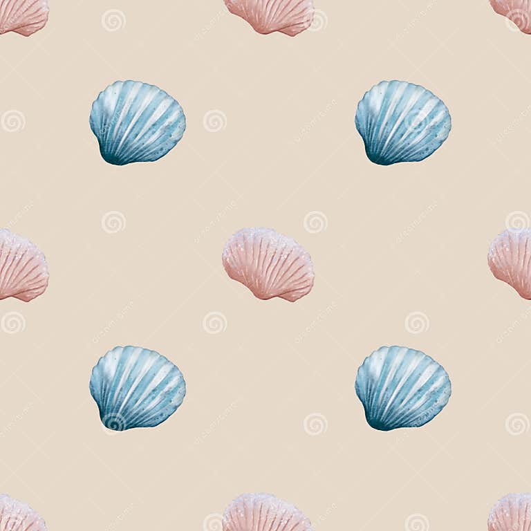 Seamless Watercolor Shell Pattern Design on Light Background for ...