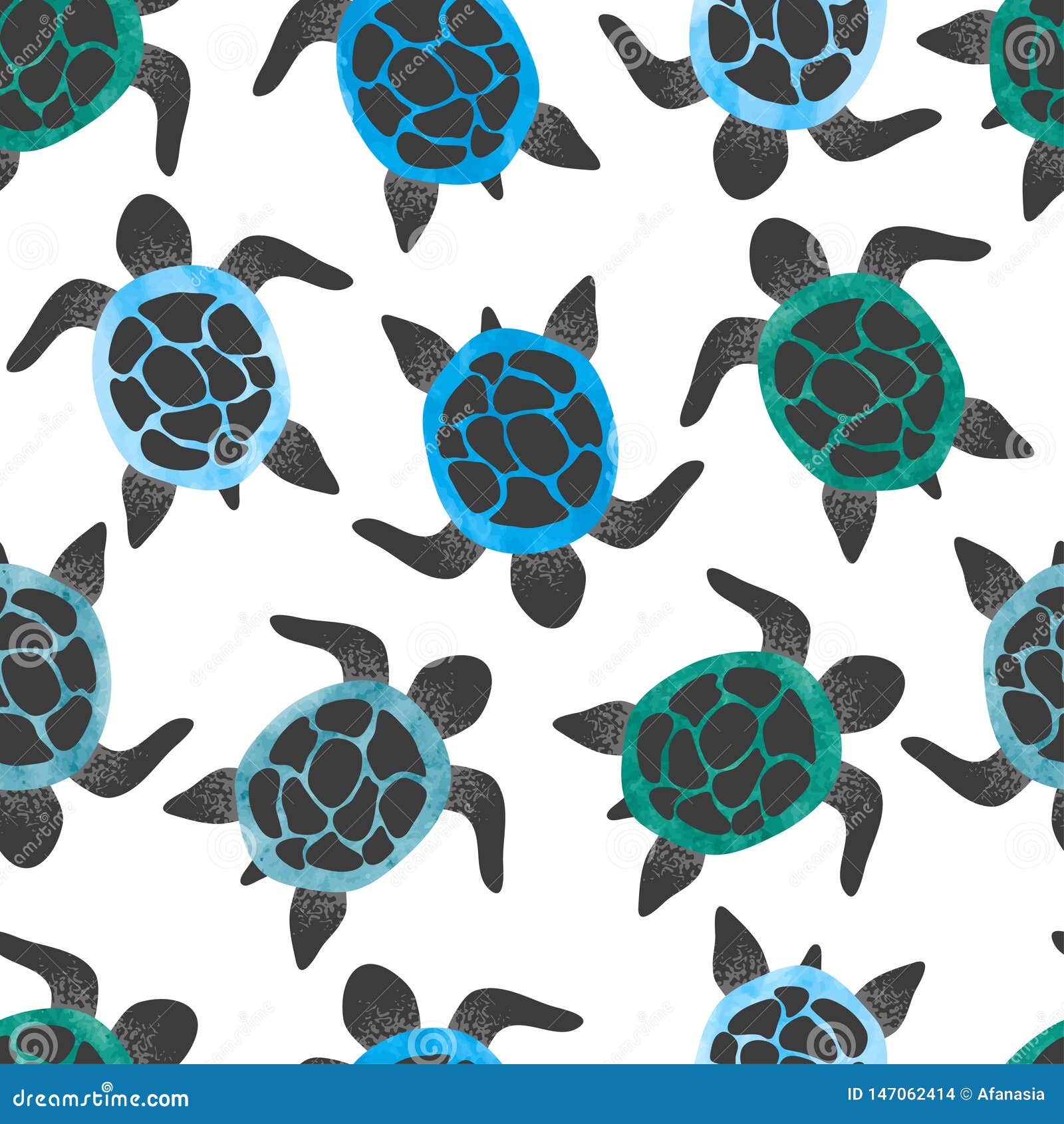 Seamless Watercolor Turtles Pattern. Vector Background with Tortoises ...