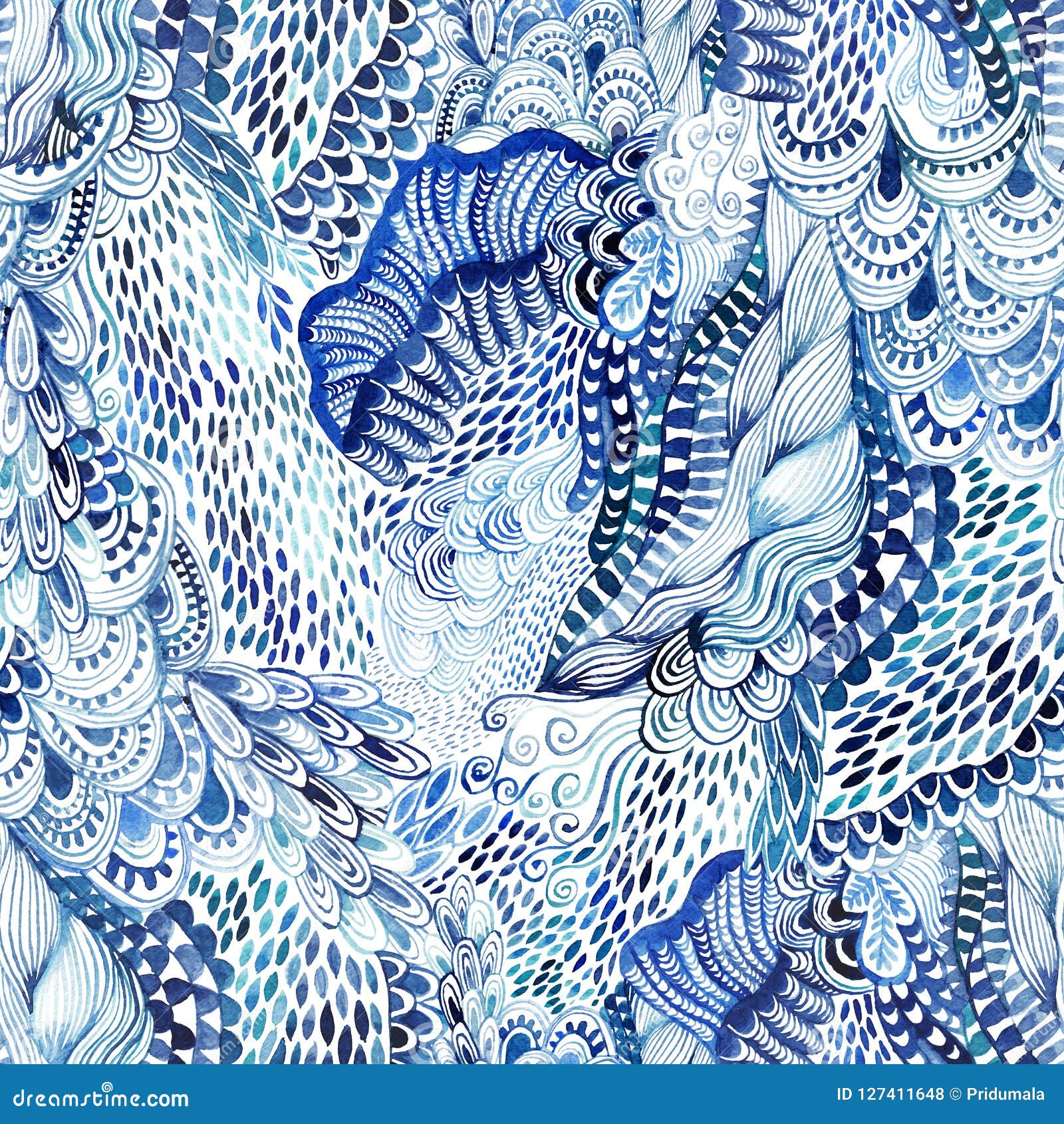 Seamless Watercolor Wave Hand-drawn Pattern, Organic Waves Background ...