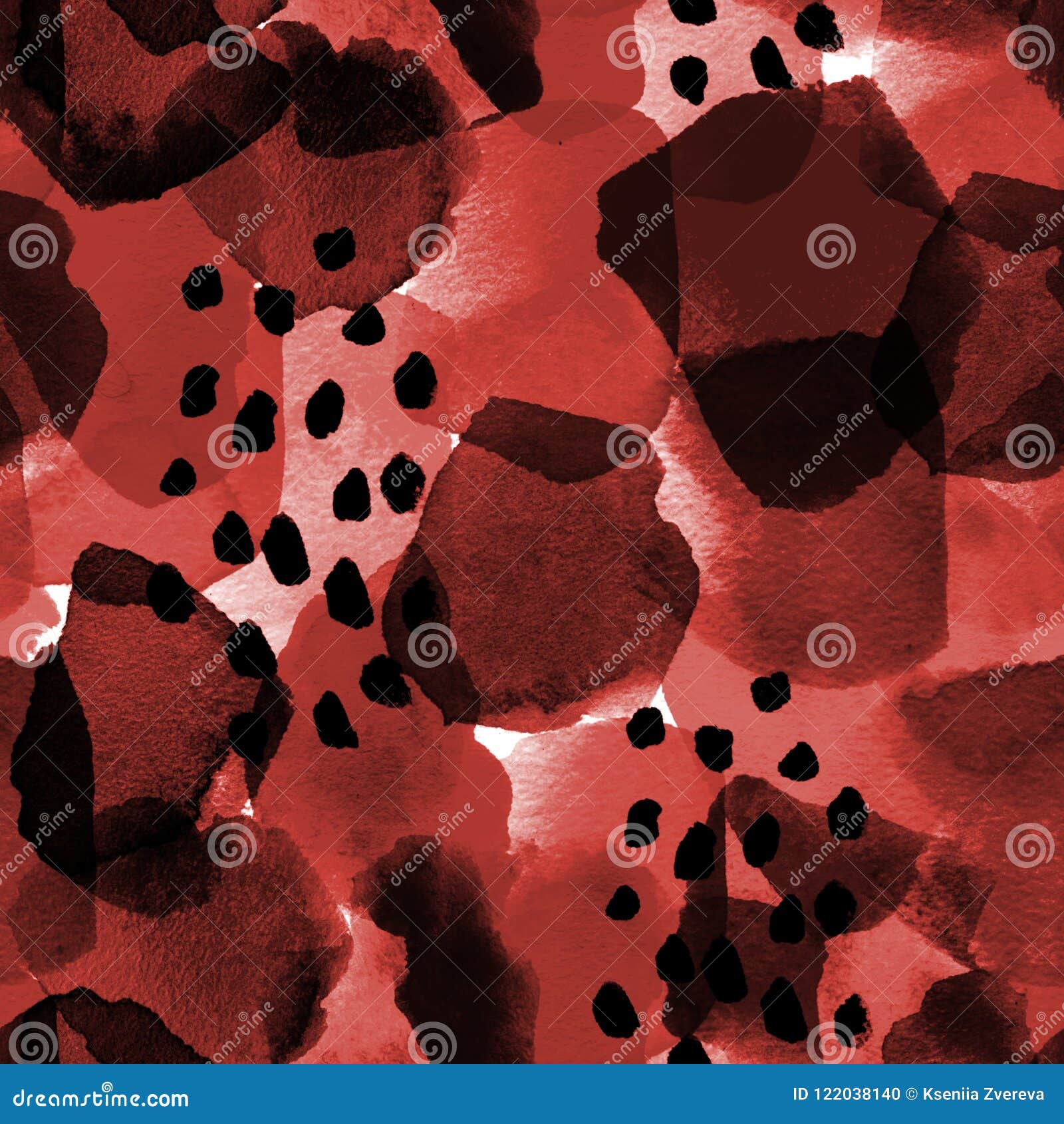 Seamless Watercolour Abstract Spots and Dots Red Pattern Stock ...