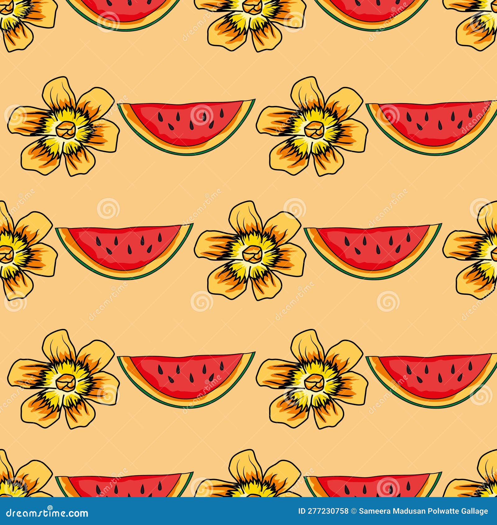 Seamless Watermelon Slice Pattern. Vector Illustration for Prints, One ...