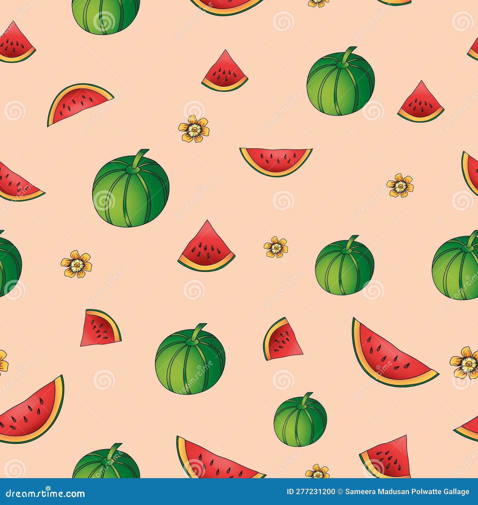 Seamless Watermelon Slice Pattern. Vector Illustration for Prints, One ...