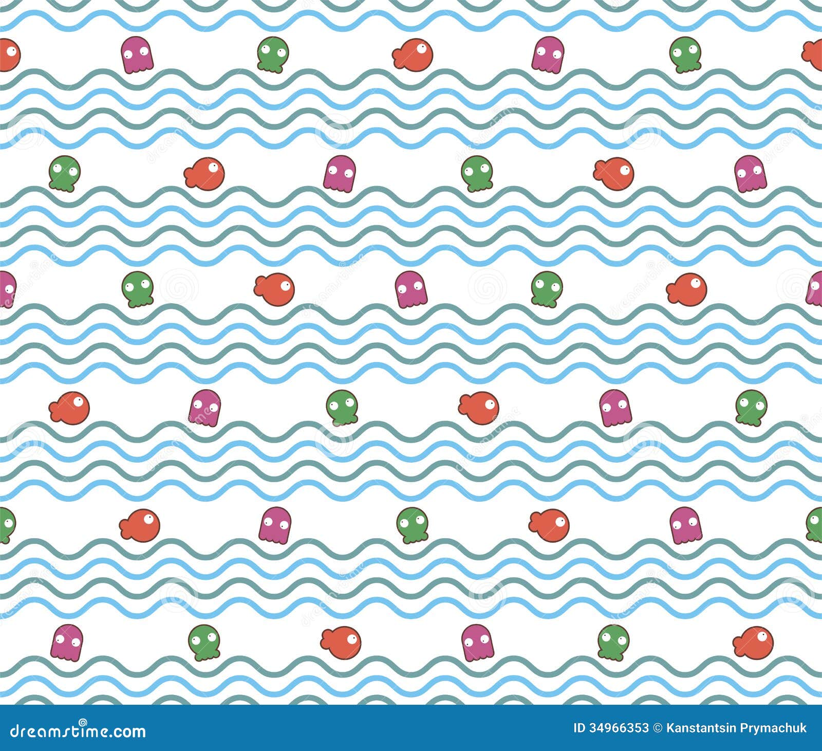 Seamless Wave Pattern with Fish and Octopus. Stock Vector ...