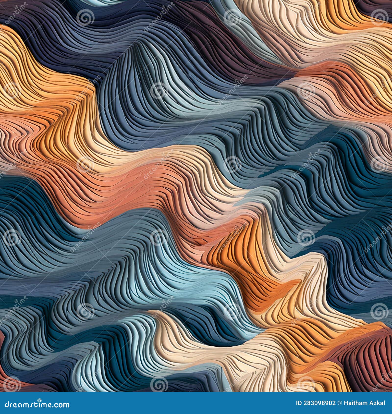 Seamless Wave Pattern of Interlocking Colors in Blue, Orange and White ...