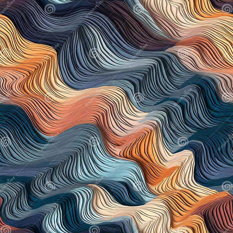 Seamless Wave Pattern of Interlocking Colors in Blue, Orange and White ...