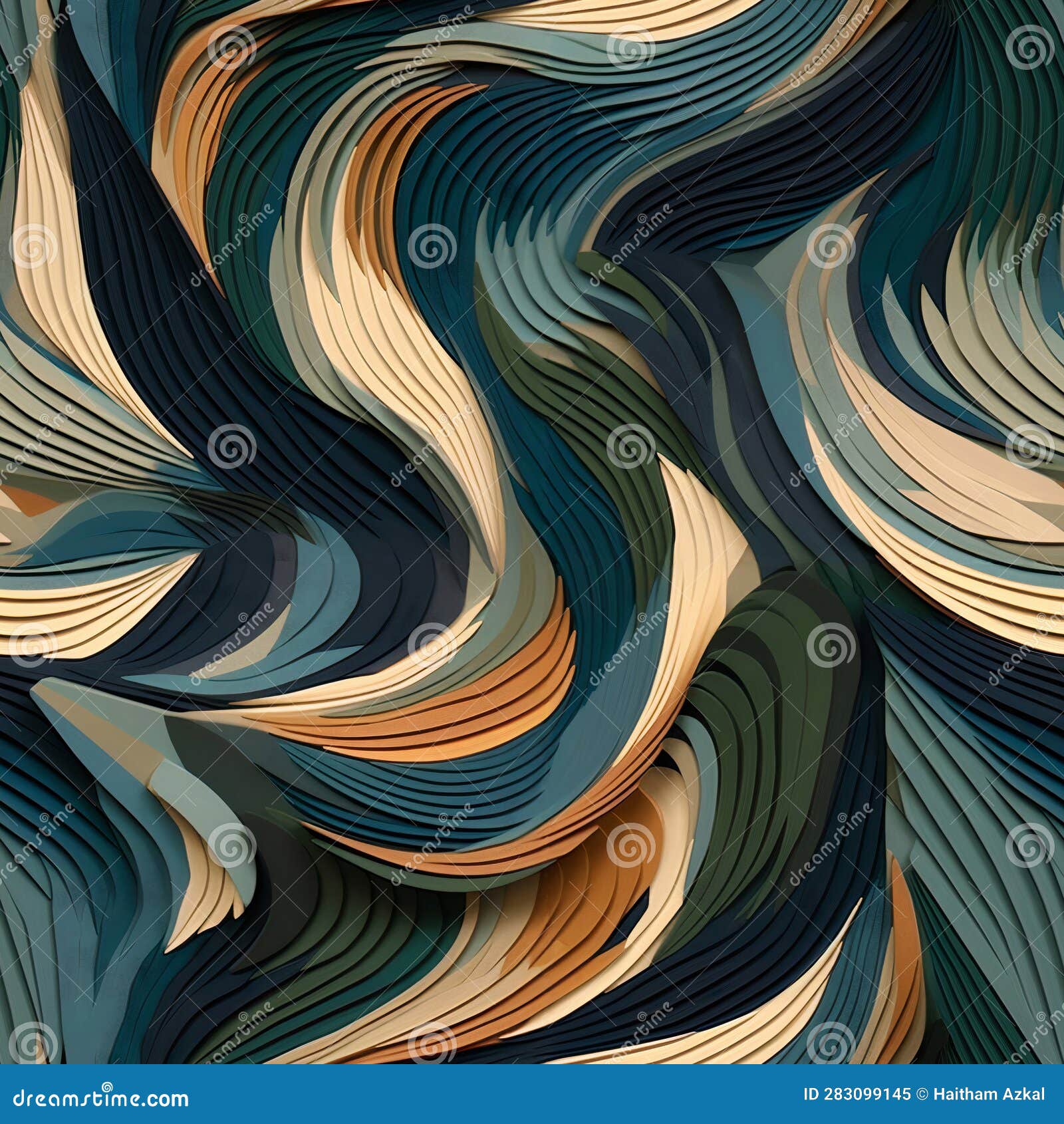 Seamless Wave Pattern of Interlocking Colors in Blue, Orange and White ...
