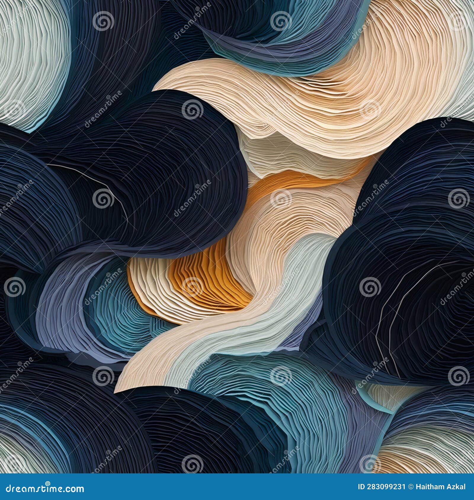 Seamless Wave Pattern of Interlocking Colors in Blue, Orange and White ...