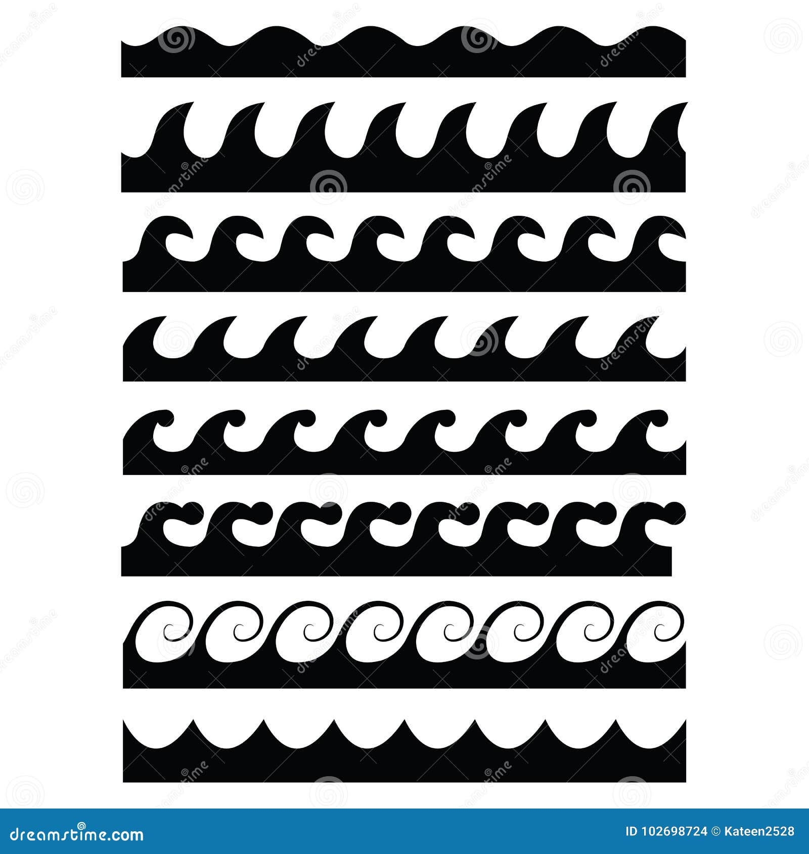 Seamless Wave Pattern Set stock vector. Illustration of black - 102698724