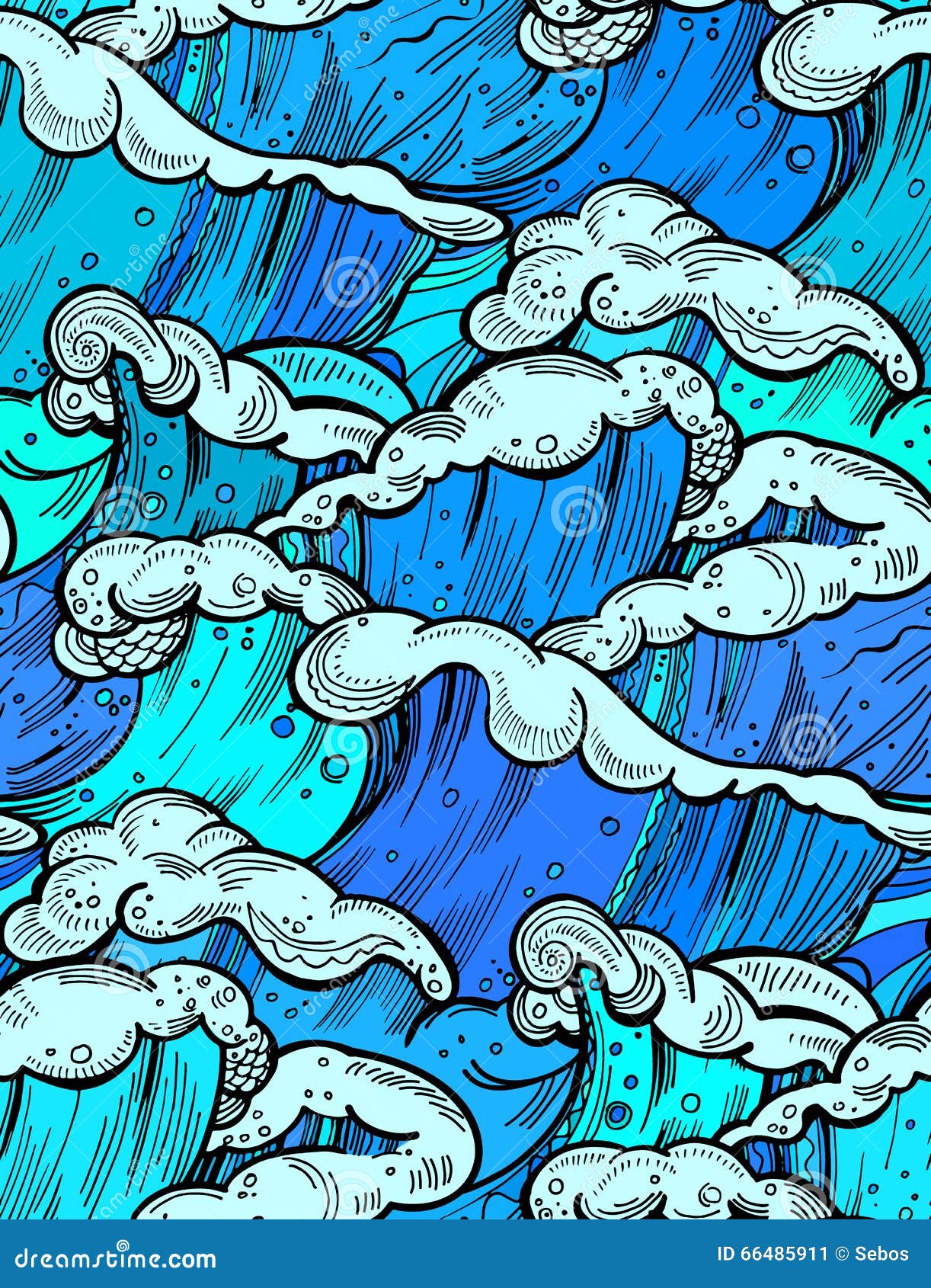 Seamless Waves Doodle Color Pattern. Hand Drawn Zentangle Vector Stock ...