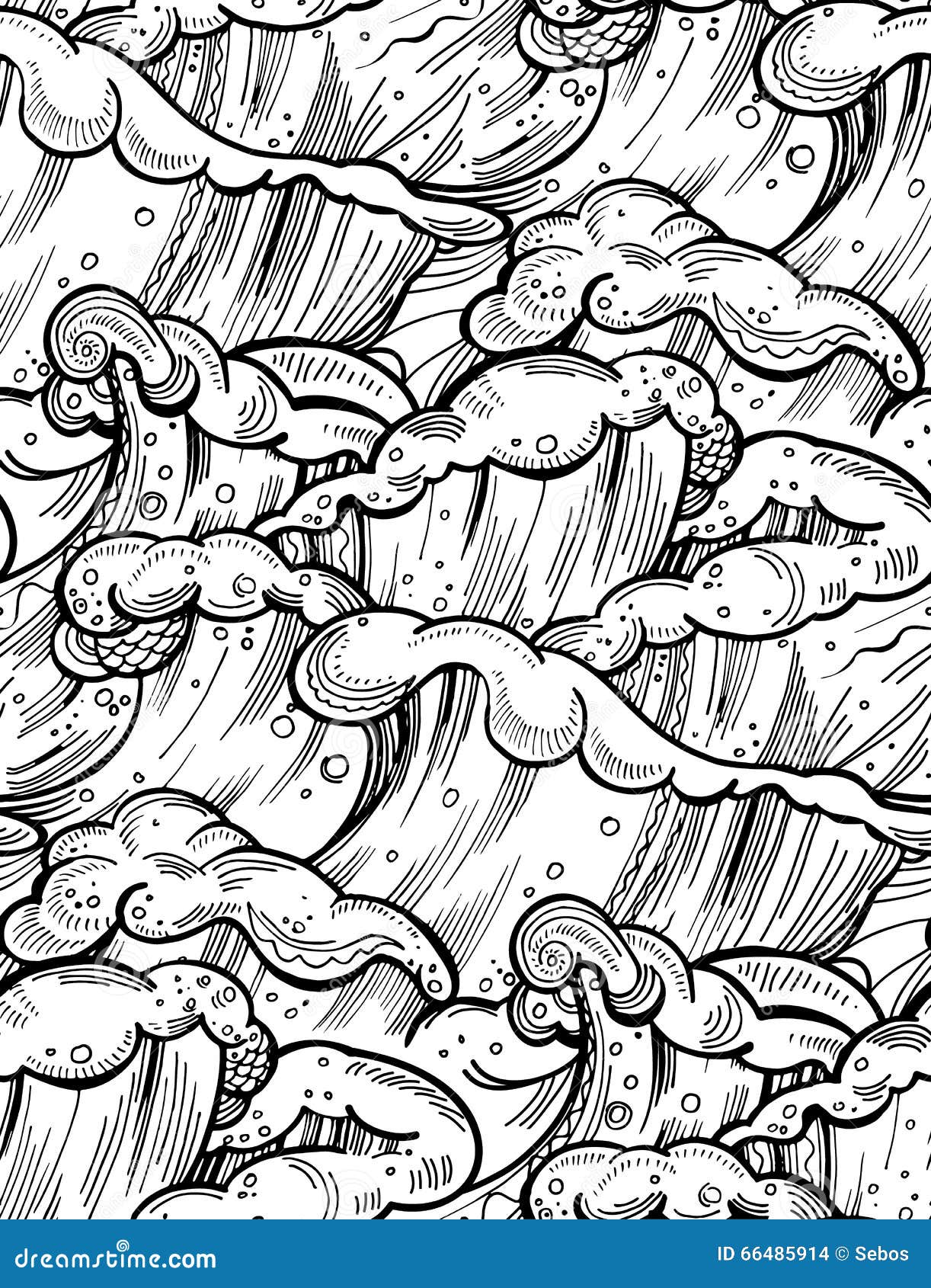 Seamless Waves Doodle Pattern. Hand Drawn Zentangle Vector Illus Stock ...