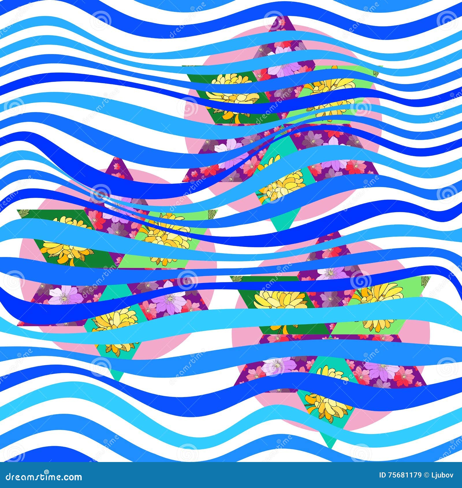 Seamless Waves on Patchwork Stars. Stock Vector - Illustration of ...