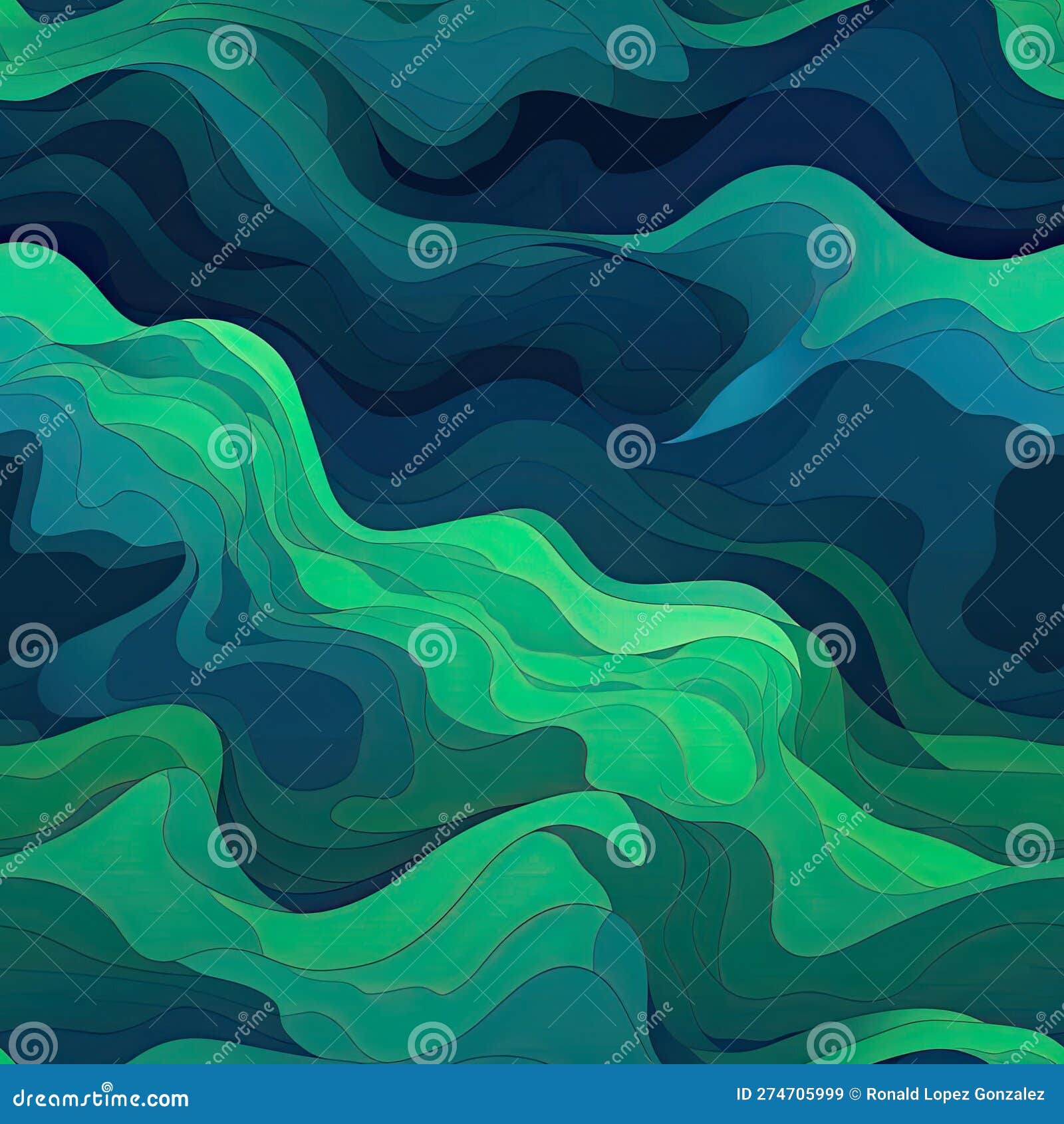 Green and Blue Wavy Abstract Seamless Pattern 04. Generative AI. Stock ...