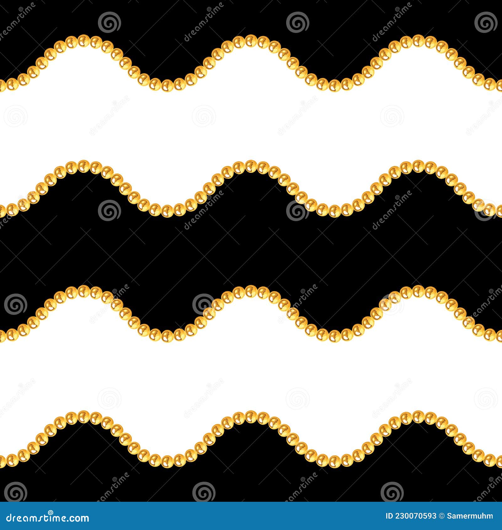 Seamless Wavy Golden Chains on Black and White. Repeat Design Ready for ...