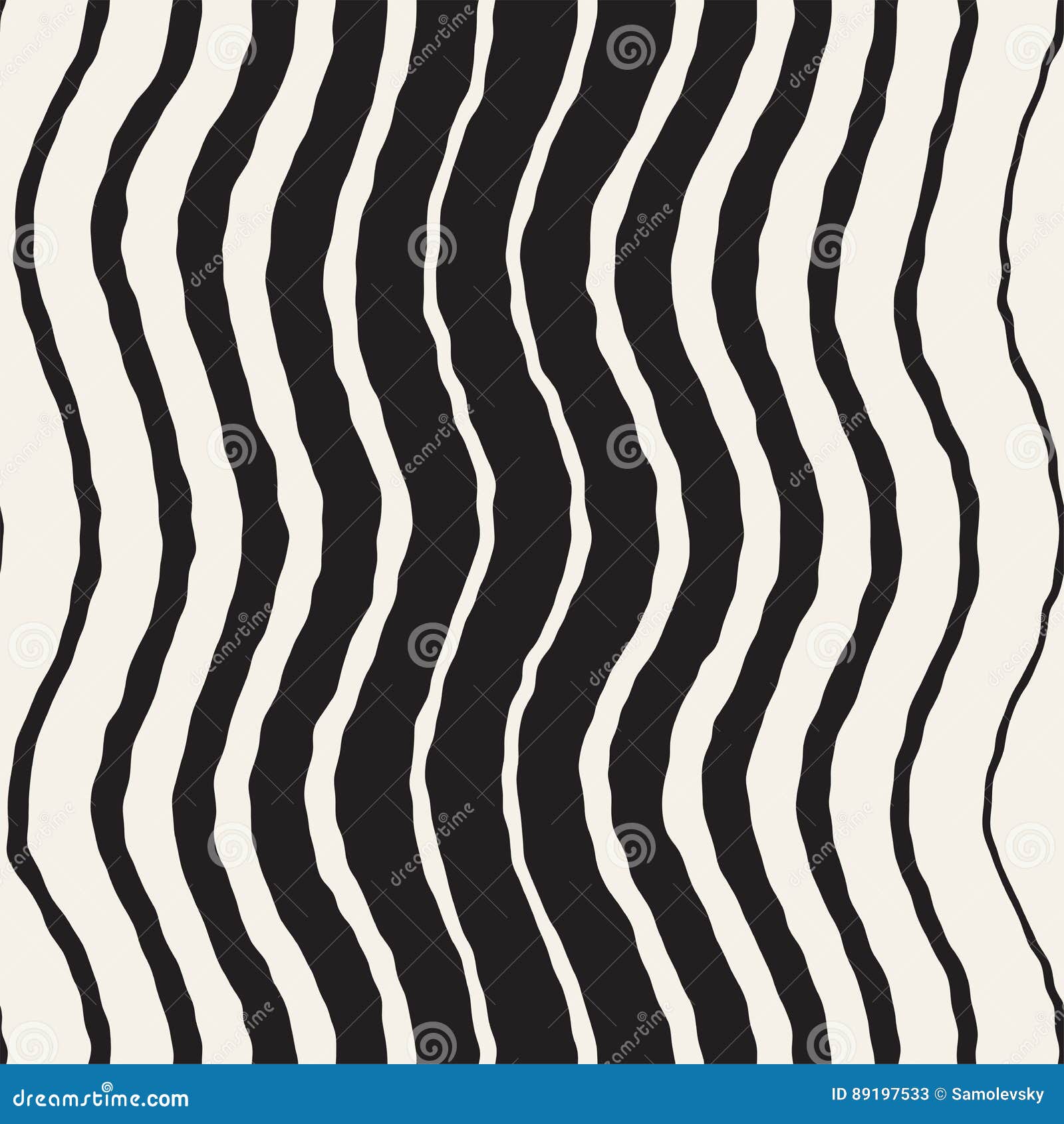 Wavy Hand Drawn Slanted Lines. Vector Seamless Black And White Pattern ...