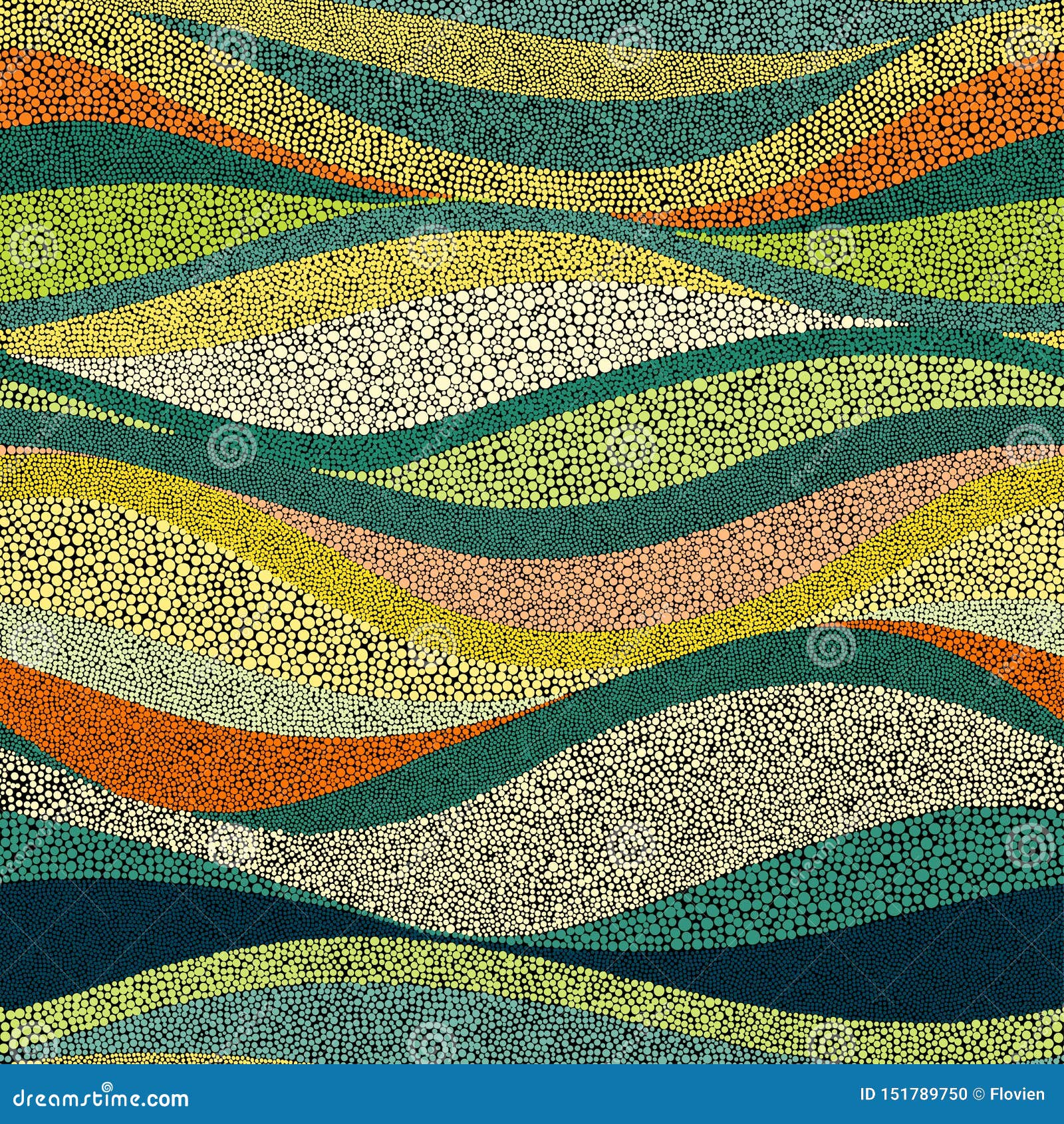 Seamless Wavy Pattern in Pointillism Style. Waves Hand-drawn Dots ...