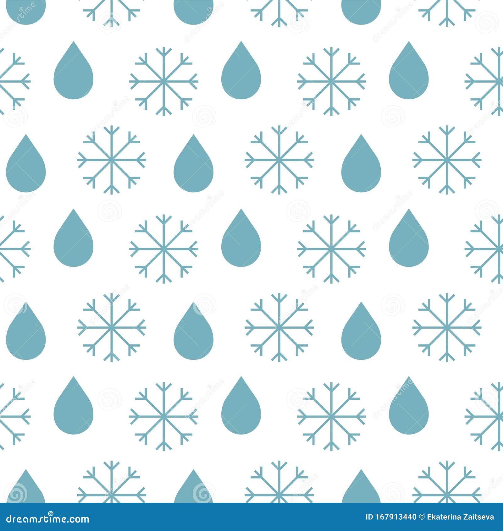 Seamless Weather Pattern with Blue Vector Simple Outline Snowflakes and ...