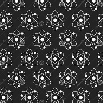 Seamless White Atom Pattern on Black Backdrop. Concept of Science ...