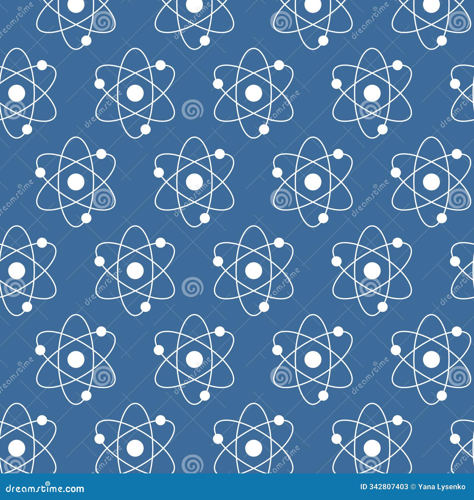 Seamless White Atom Pattern on Dark Blue Background. Concept of Science ...