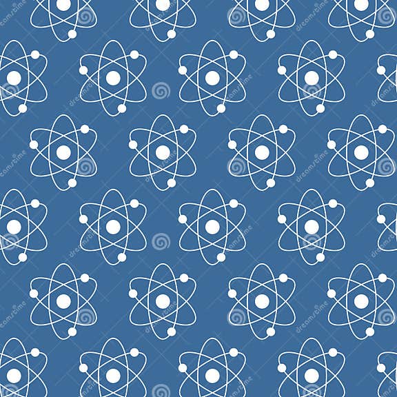 Seamless White Atom Pattern on Dark Blue Background. Concept of Science ...
