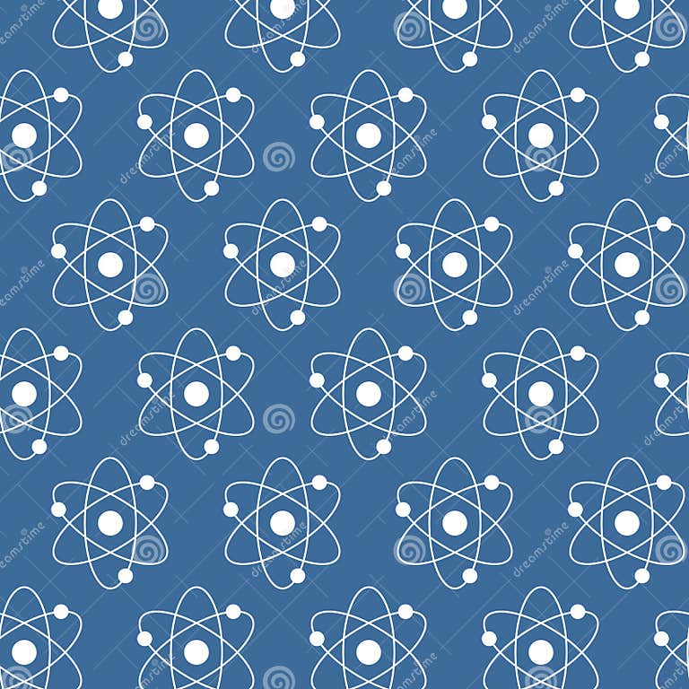 Seamless White Atom Pattern on Dark Blue Background. Concept of Science ...