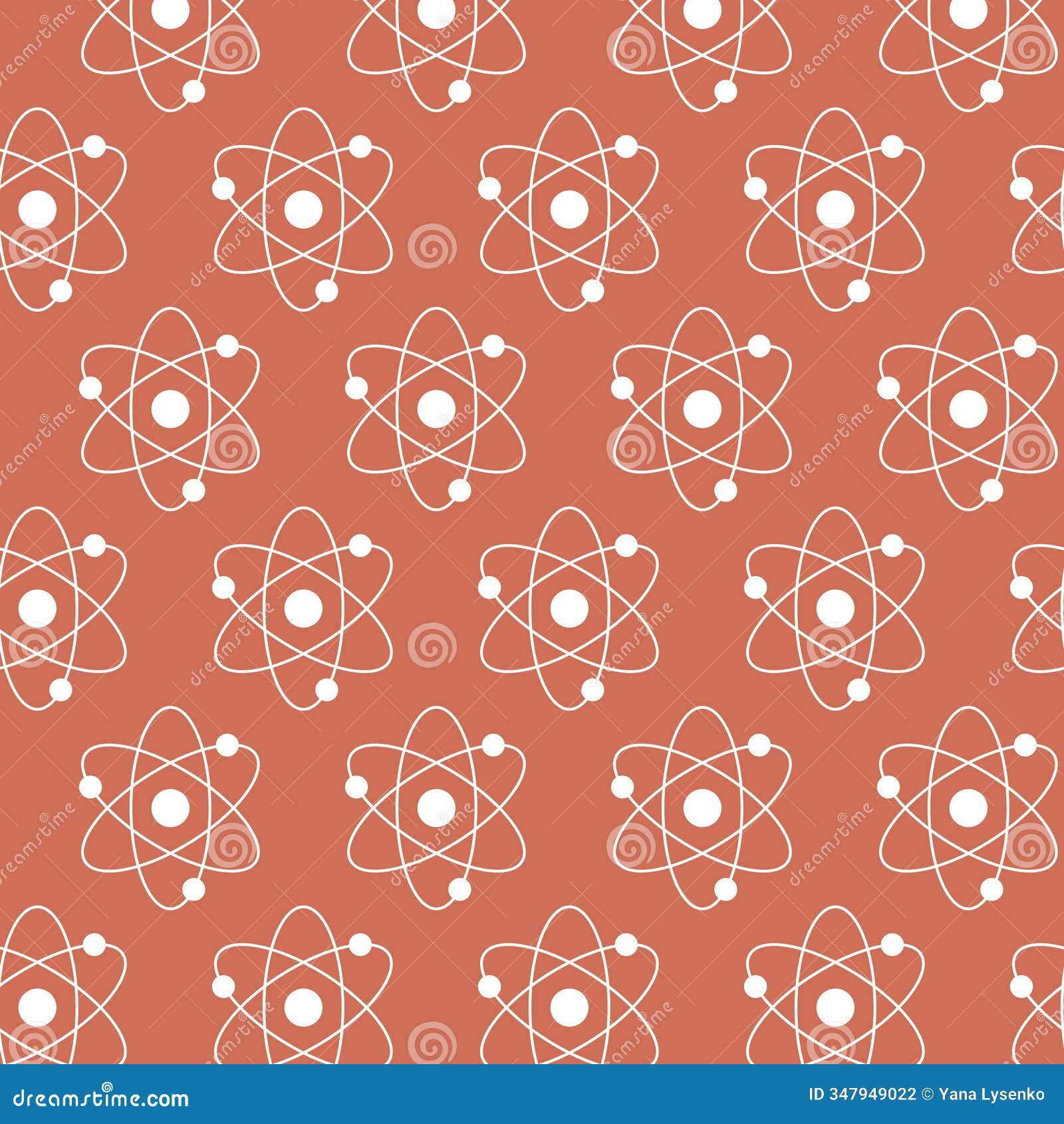 Seamless White Atom Pattern on Red Background. Concept of Science ...