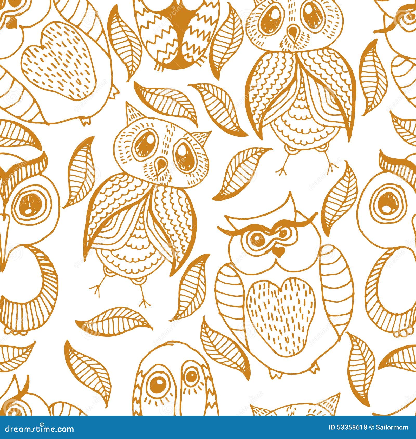 Seamless White and Brown Pattern of Four Different Owls Stock Vector ...
