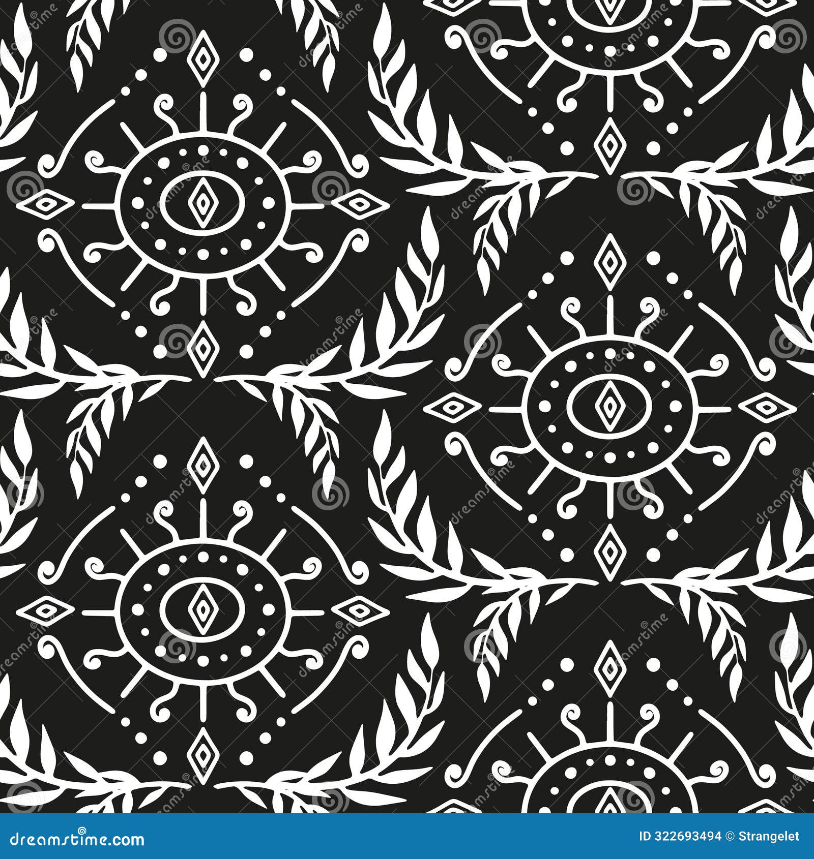 Seamless White Damask Pattern on a Black Background. Stock Vector ...